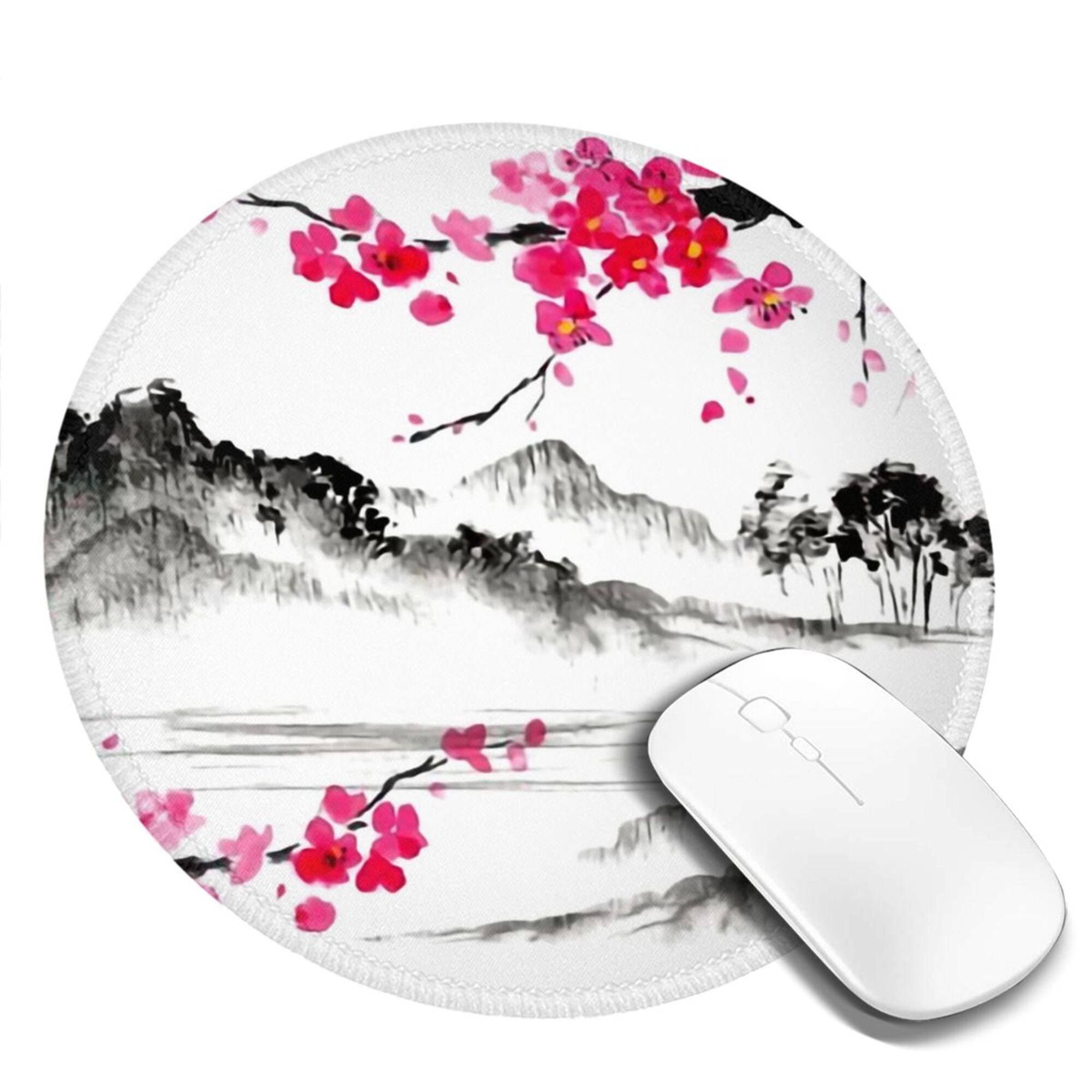 Round Mouse Pad Japanese oil painting cherry blossom sakura flower Non ...