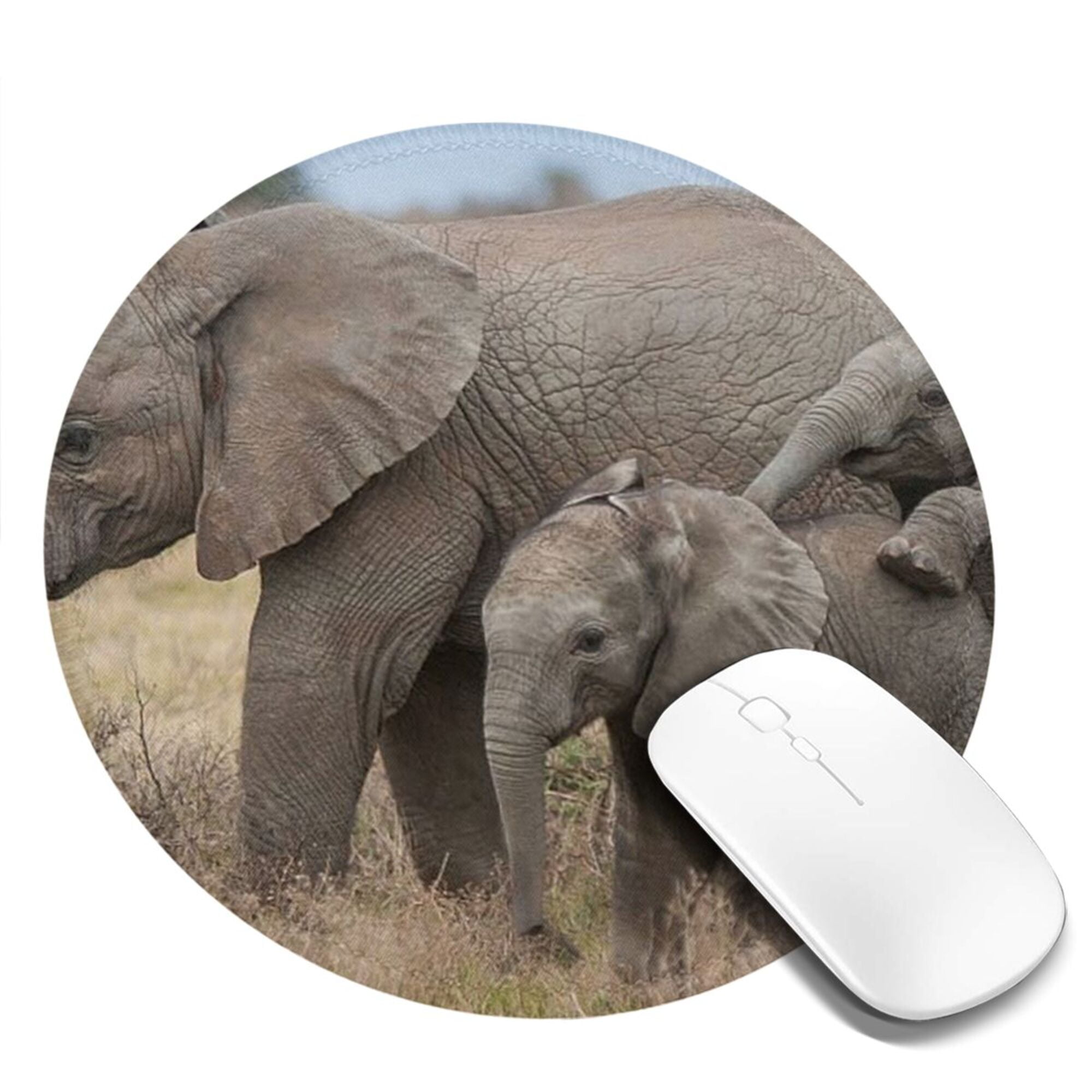 Round Mouse Pad Safari Elephant Mom And Baby Elephant On African ...