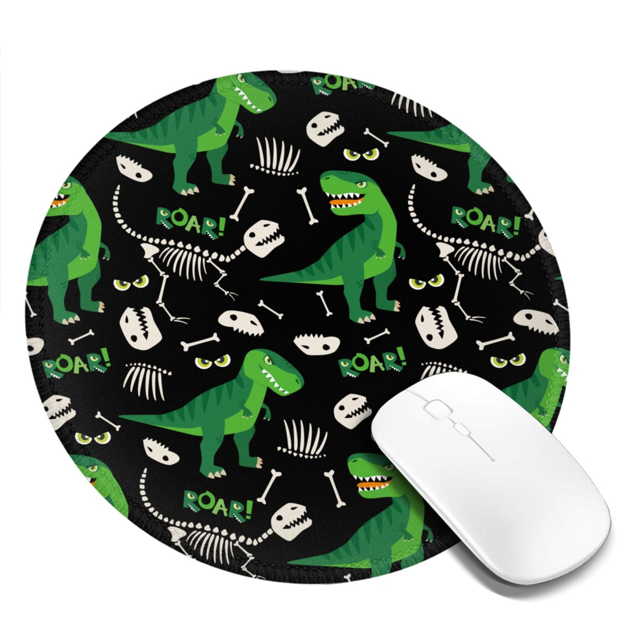 Round Mouse Pad T Rex Dino Bones Funny Dinosaur Skeleton Non-Slip ...