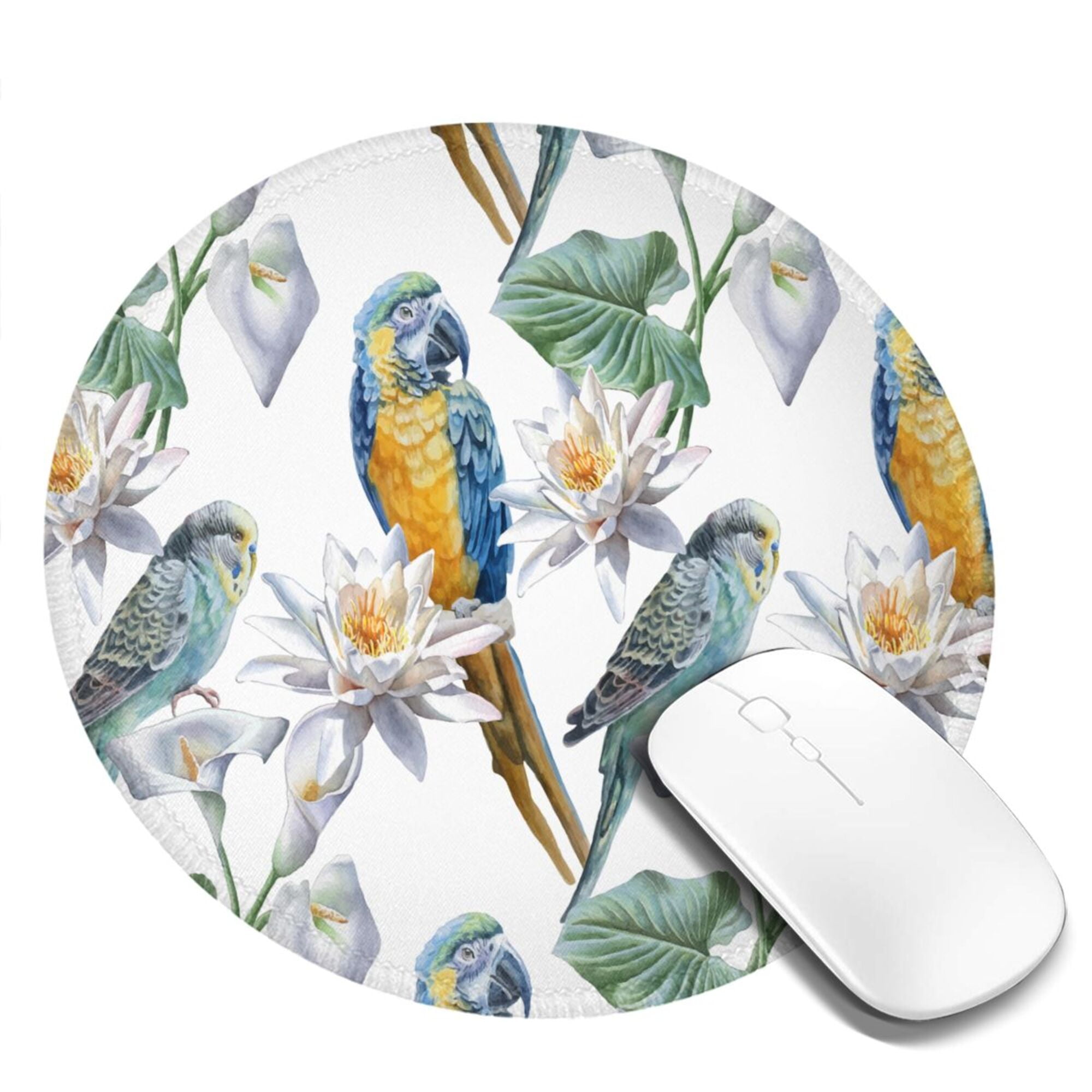 Round Mouse Pad budgie and macaw Non-Slip Rubber(8" Inch)Mouse Mat With ...