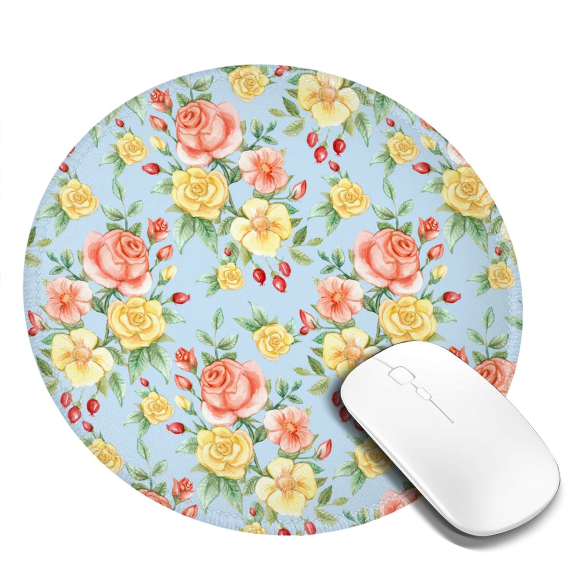 Round Mouse Pad flowers watercolor roses wallpaper Non-Slip Rubber(8 ...