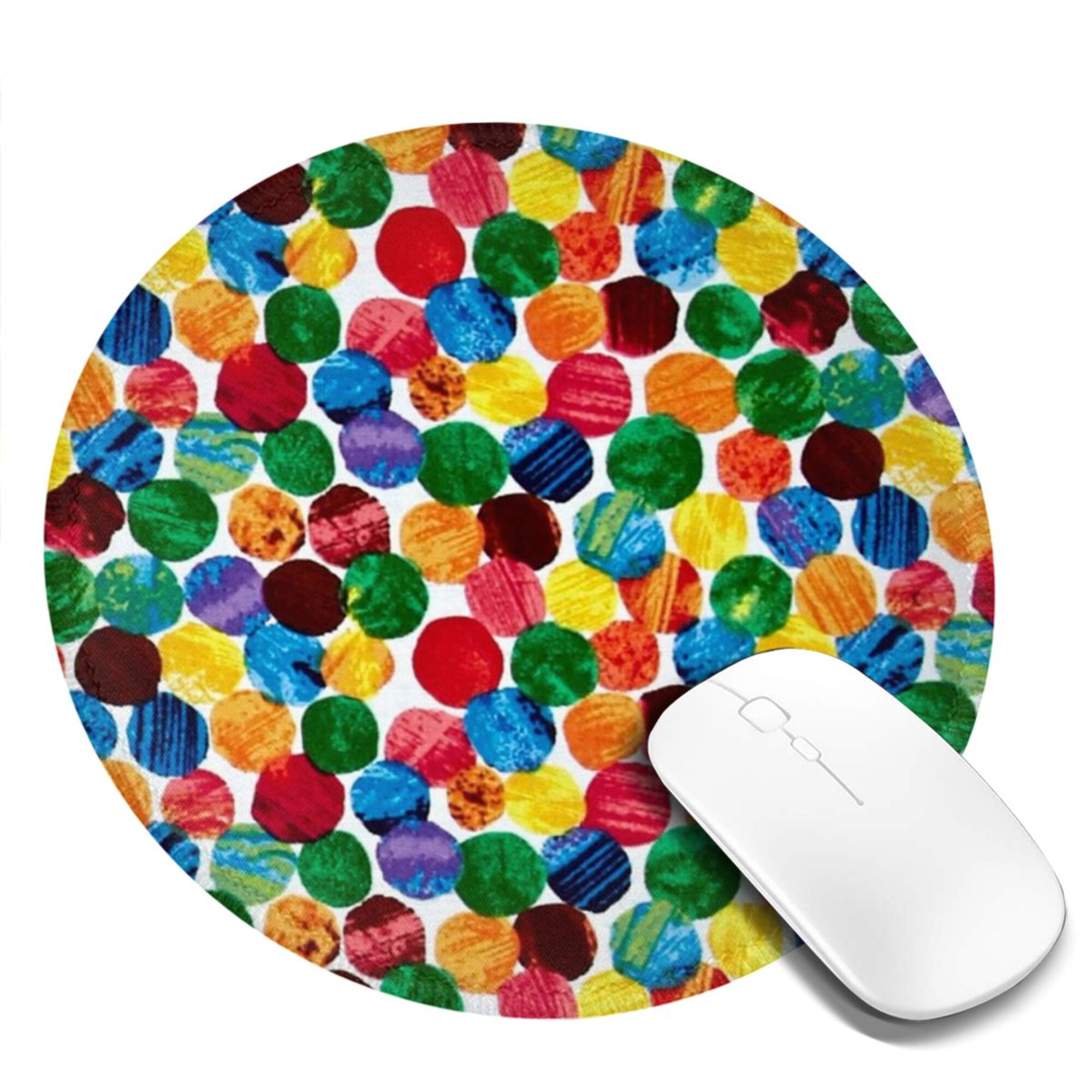 Round Mouse Pad hungry-caterpillar-abstract-dots Non-Slip Rubber(8 ...