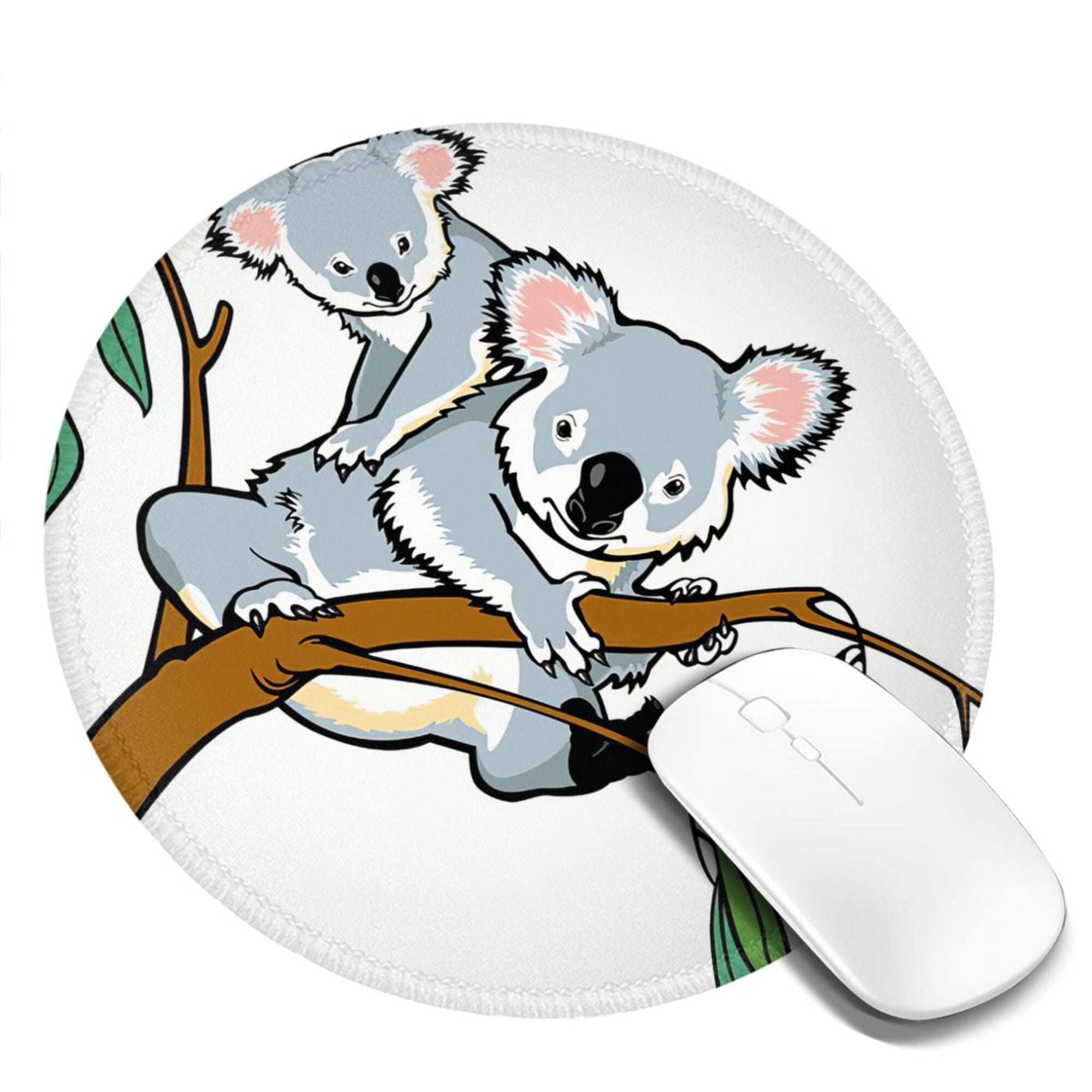 Round Mouse Pad koala climbing over eucalyptus tree branch wildlife ...