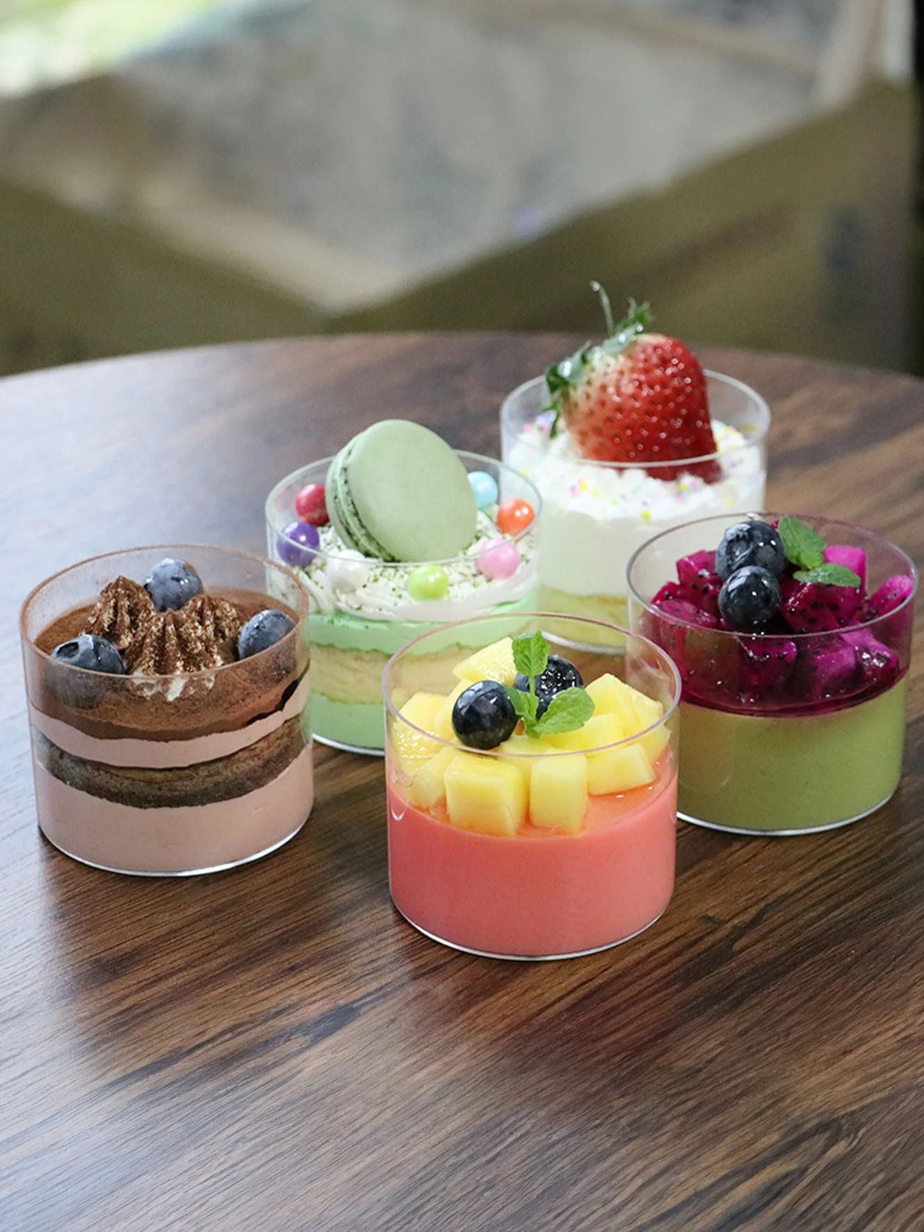 Round Mousse Cup Wooden Bran Cup Thickeneded Transparent Ice Cream Cup ...