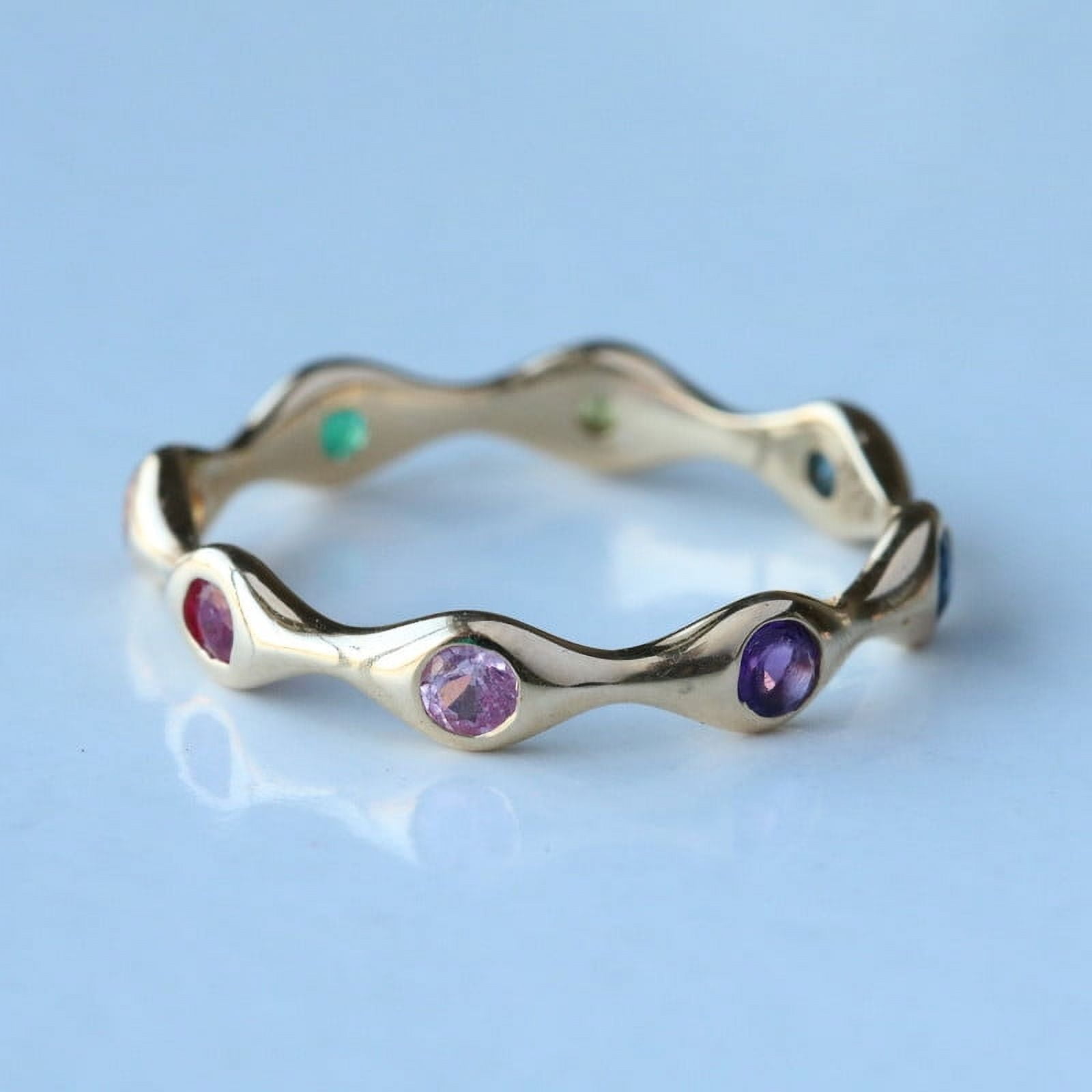 Round Multi Sapphire Handmand Jewelery, Distance and Wave Gemstone Ring ...