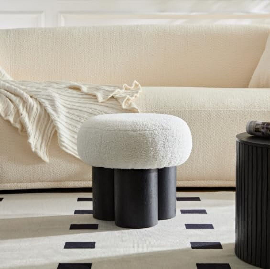 Round Mushroom Foot Stool Ottoman, 16.54" Modern Boucle Ottoman, Small ...