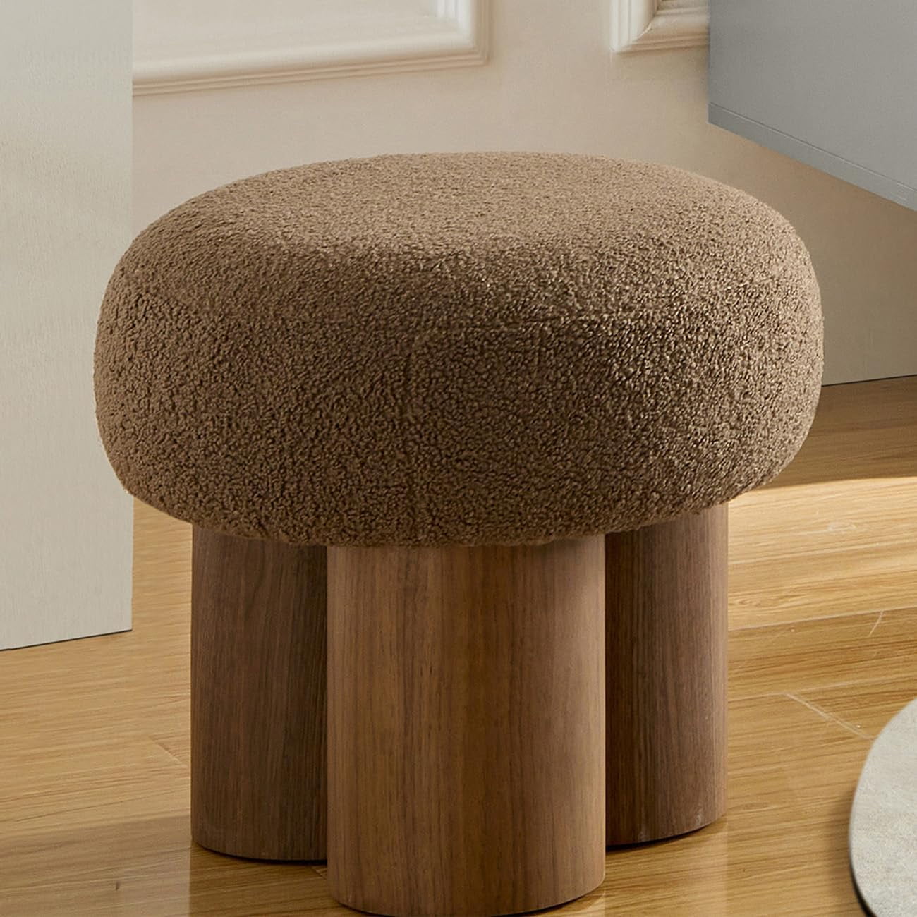 Round Mushroom Ottoman Foot Stool, Boucle Nesting Ottoman, Teddy Velvet ...