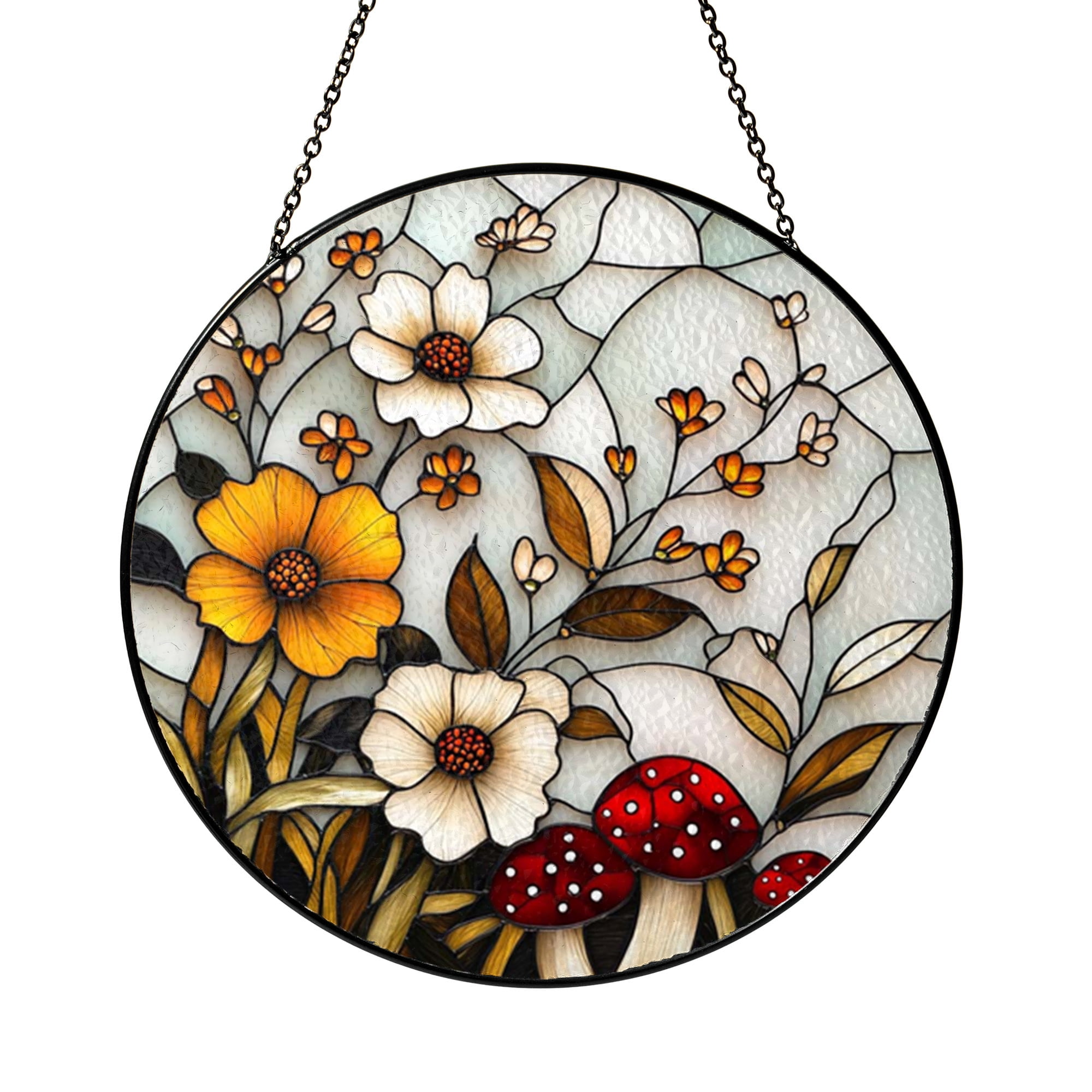 Round Mushroom Stained Glass Suncatcher Window Hanging, Woodland ...