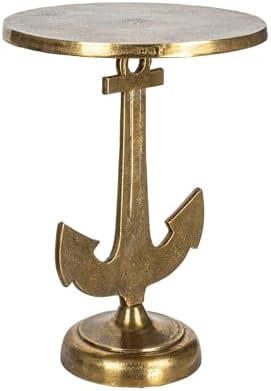 Round Nautical Anchor Base in Cast Iron, Gold Finish Accent Table ...