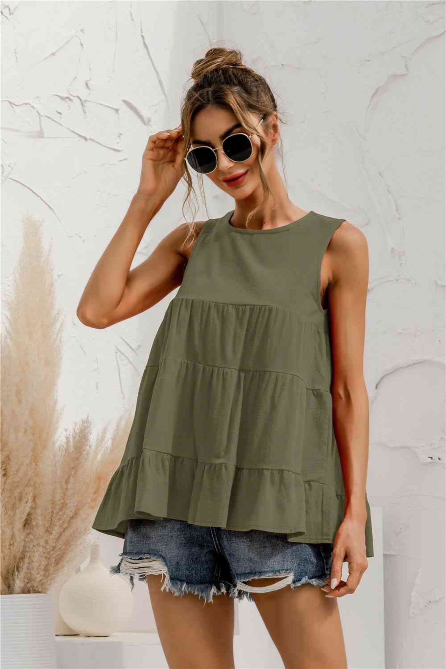 Round Neck Tiered Tank - BazaarBey - Walmart.com