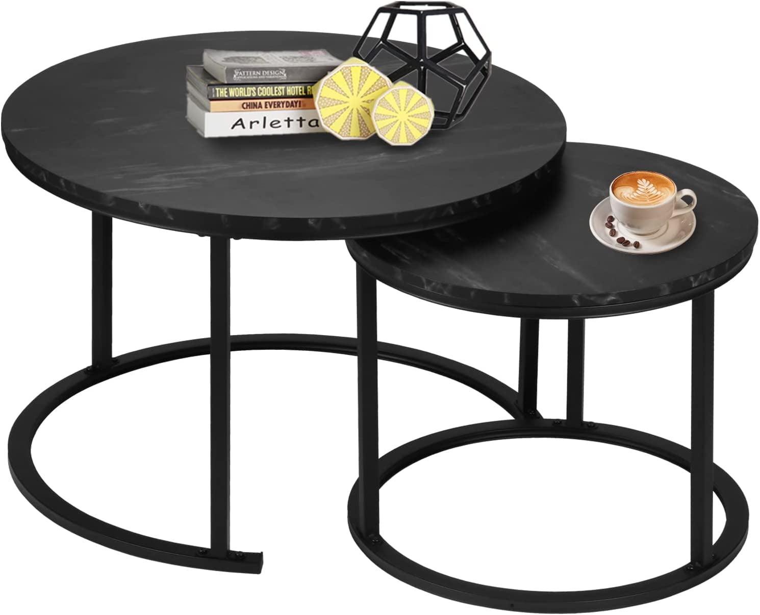 Round Nesting Coffee Set, Stackable Modern Accent Cocktail Table for ...