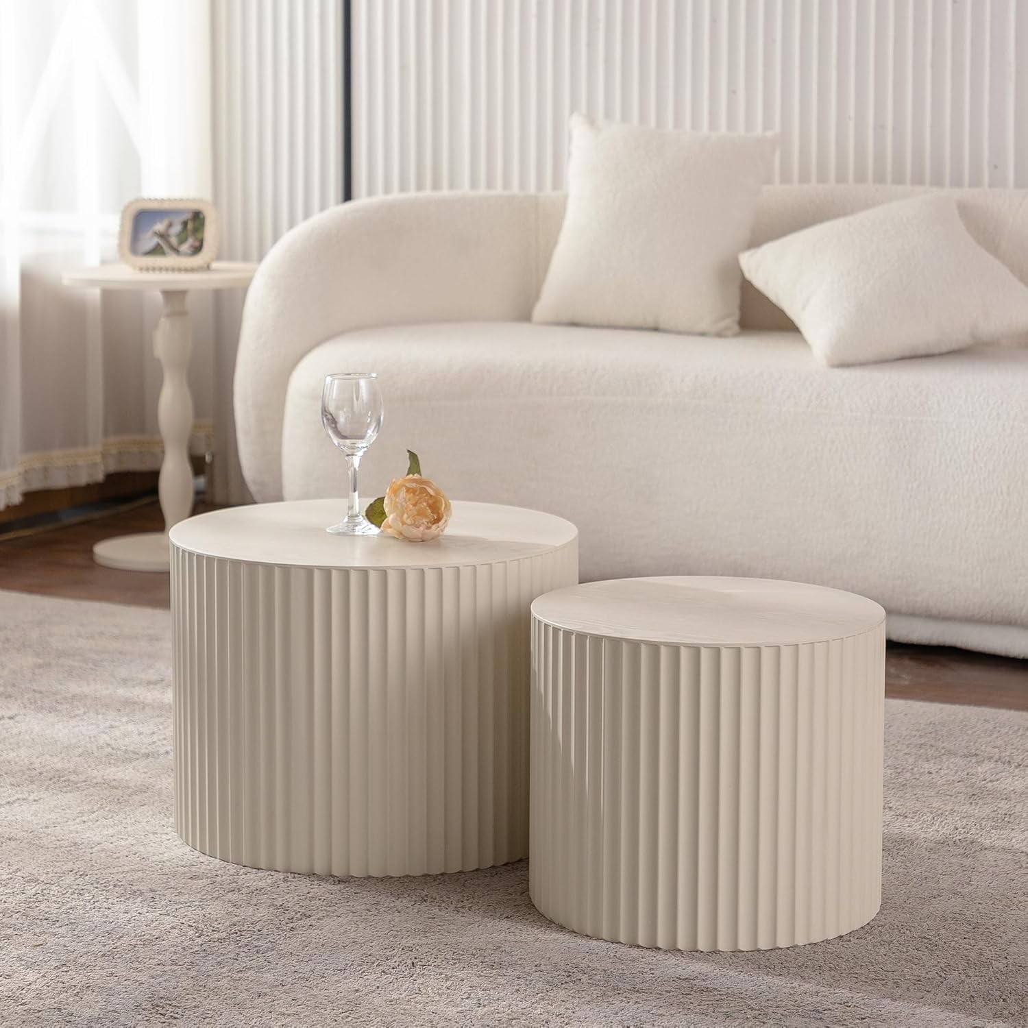 Round Nesting Coffee Table Set of 2, 2 Pieces Modern Wood Coffee End ...