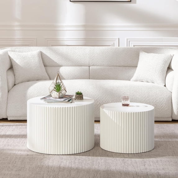 Round Nesting Coffee Table Set of 2 for Living Room, Modern End Table ...