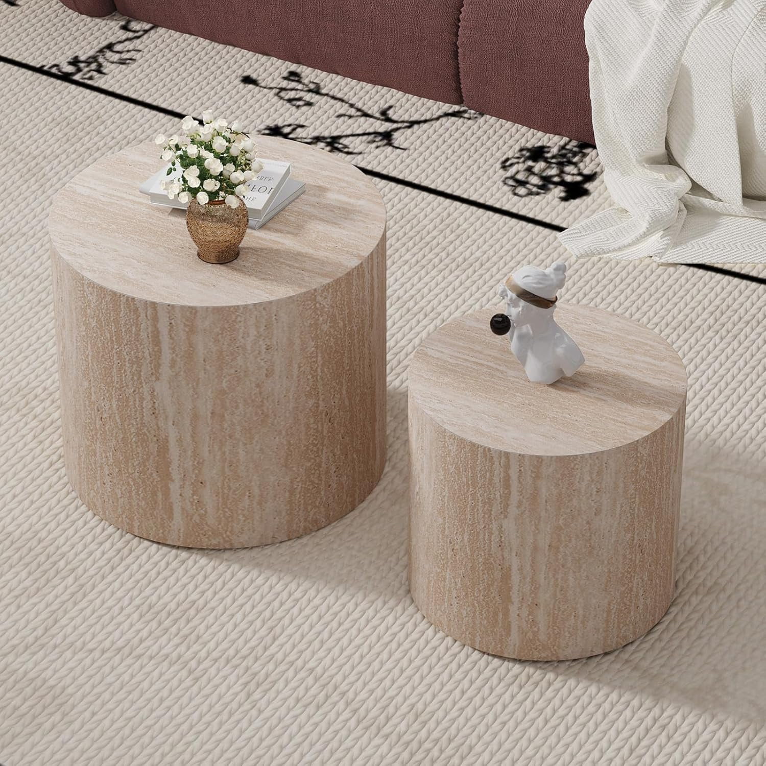 Round Nesting Coffee Table Set of 2 Modern Fluted Coffee Table Small ...