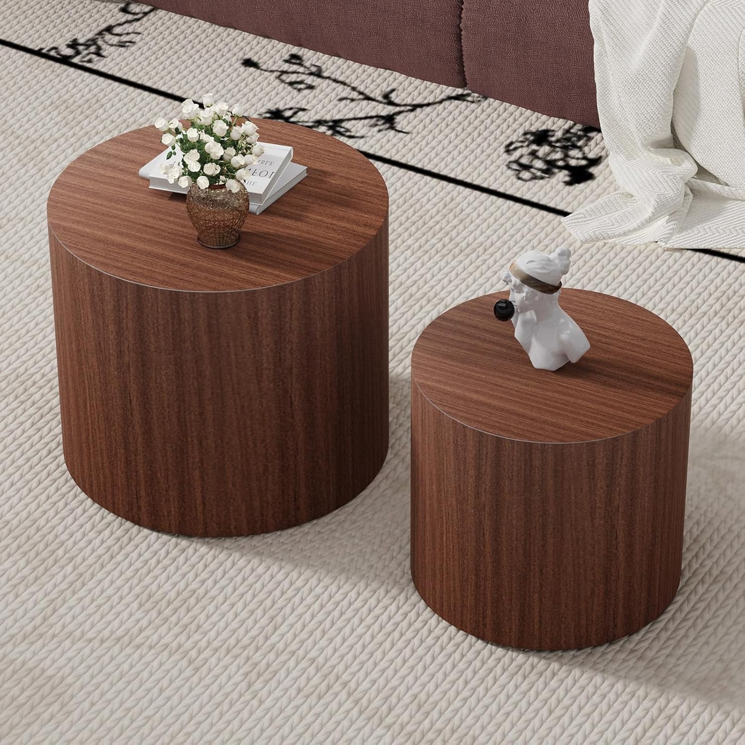Round Nesting Coffee Table Set of 2 Modern Fluted Coffee Table Small ...