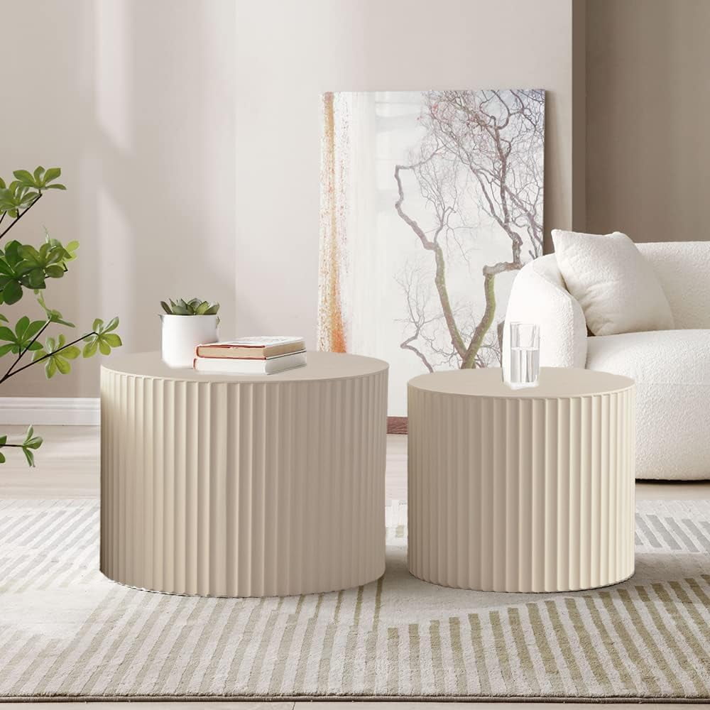 Round Nesting Coffee Table Set of 2 Modern Fluted Coffee Table Small ...