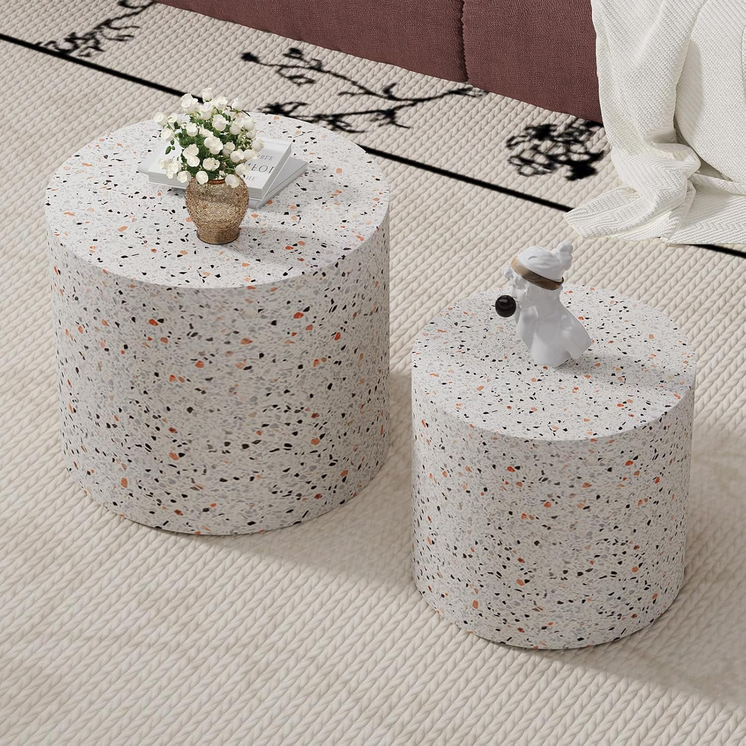 Round Nesting Coffee Table Set of 2 Modern Fluted Coffee Table Small ...