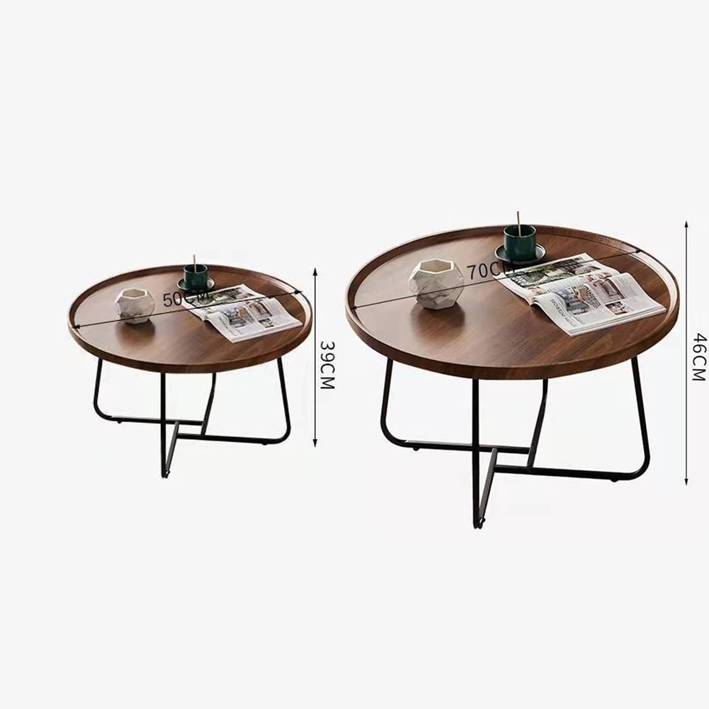 Round Nesting Coffee Table Set of 2,28''+20'' Walnut Metal Center Table ...