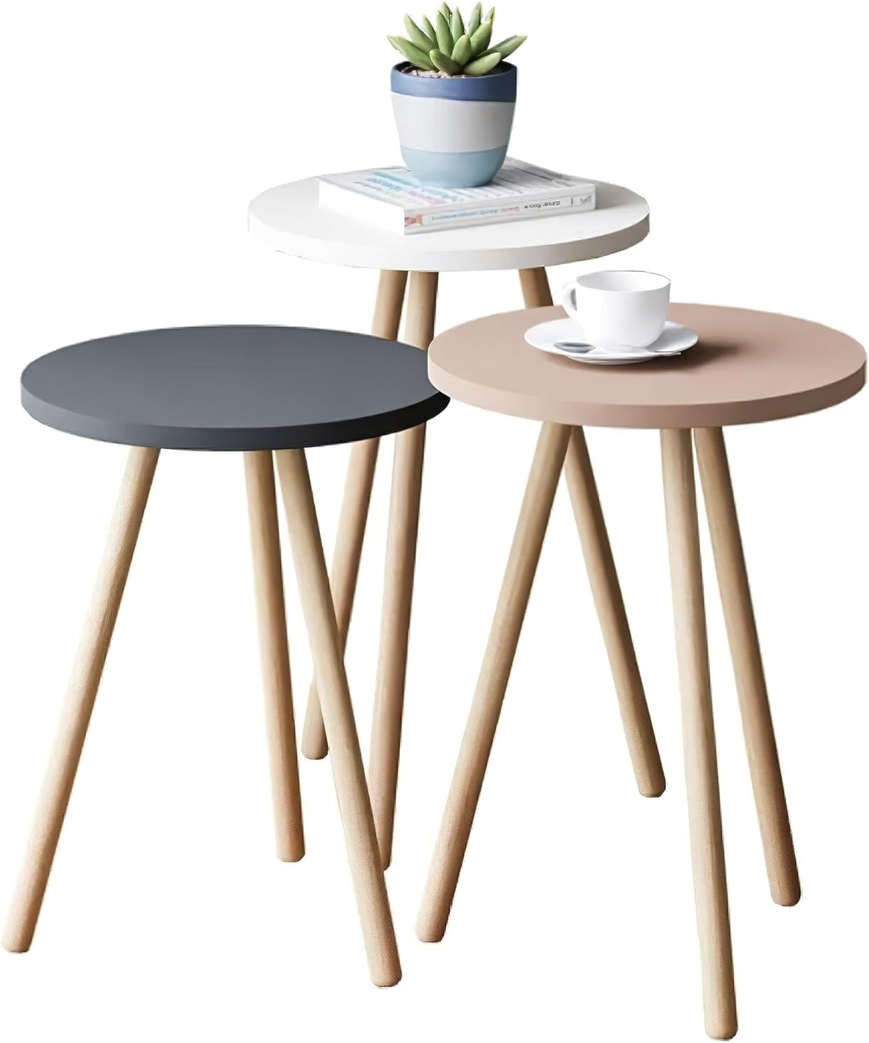 Round Nesting Coffee Table Set of 3: Space Saver, Stackable Mid Century ...