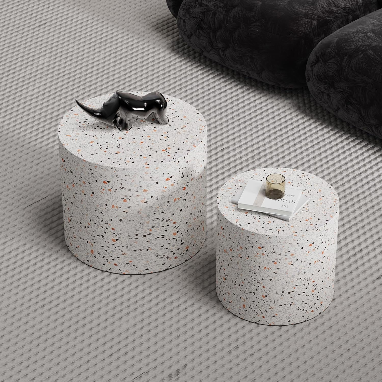 Round Nesting Coffee Table Wood Drum Nesting Tables Modern Stacking ...