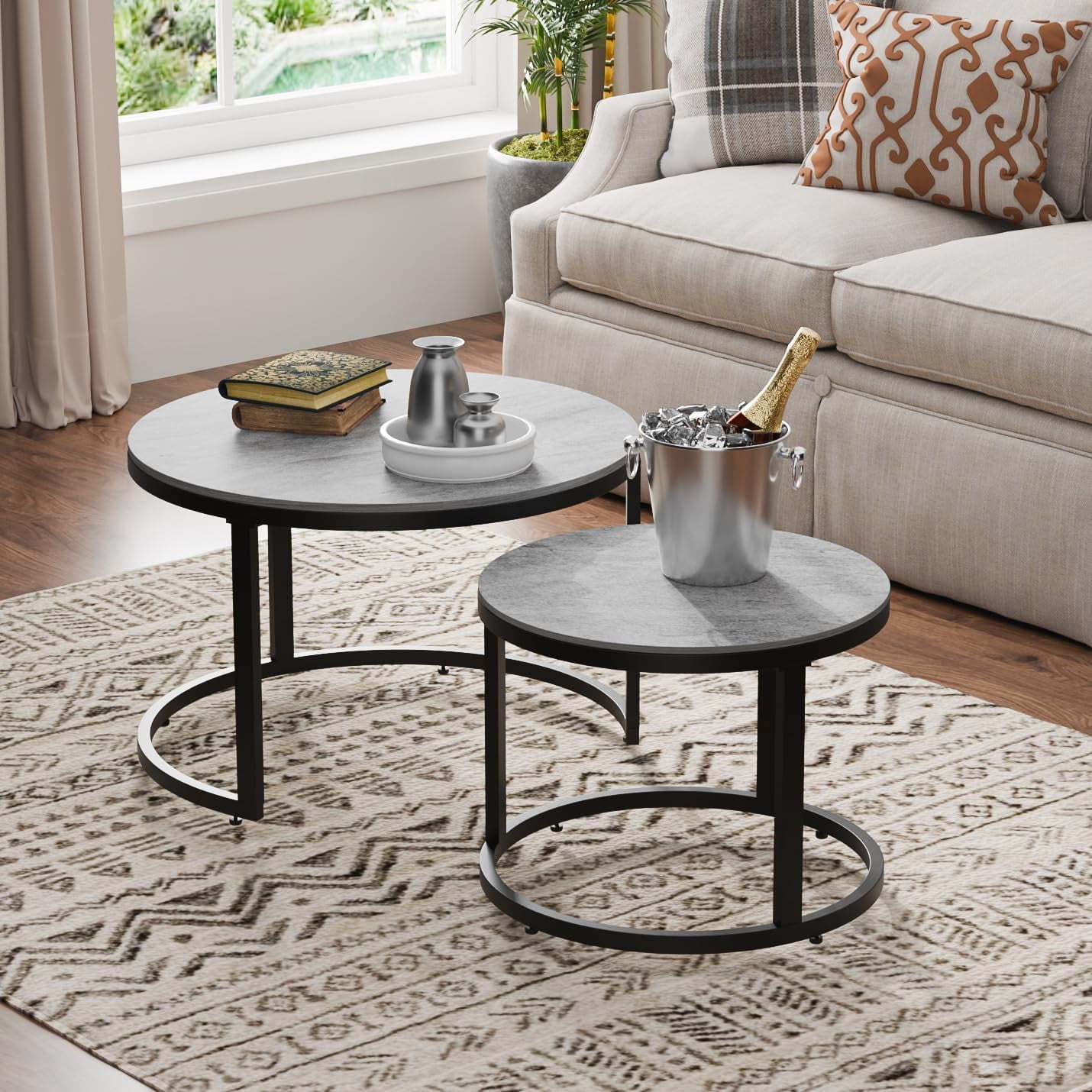 Round Nesting Coffee Table with Resin Board - Lightweight Space-Saving ...