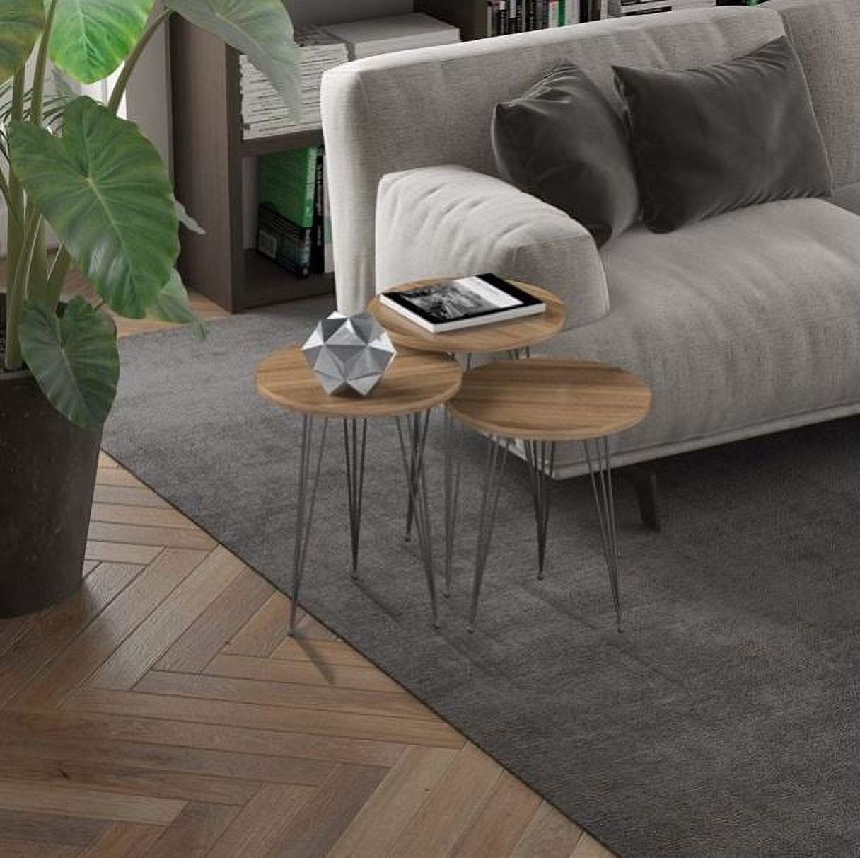 Round Nesting Set of 3, Modern Woodgrain Look Base for Living Room ...