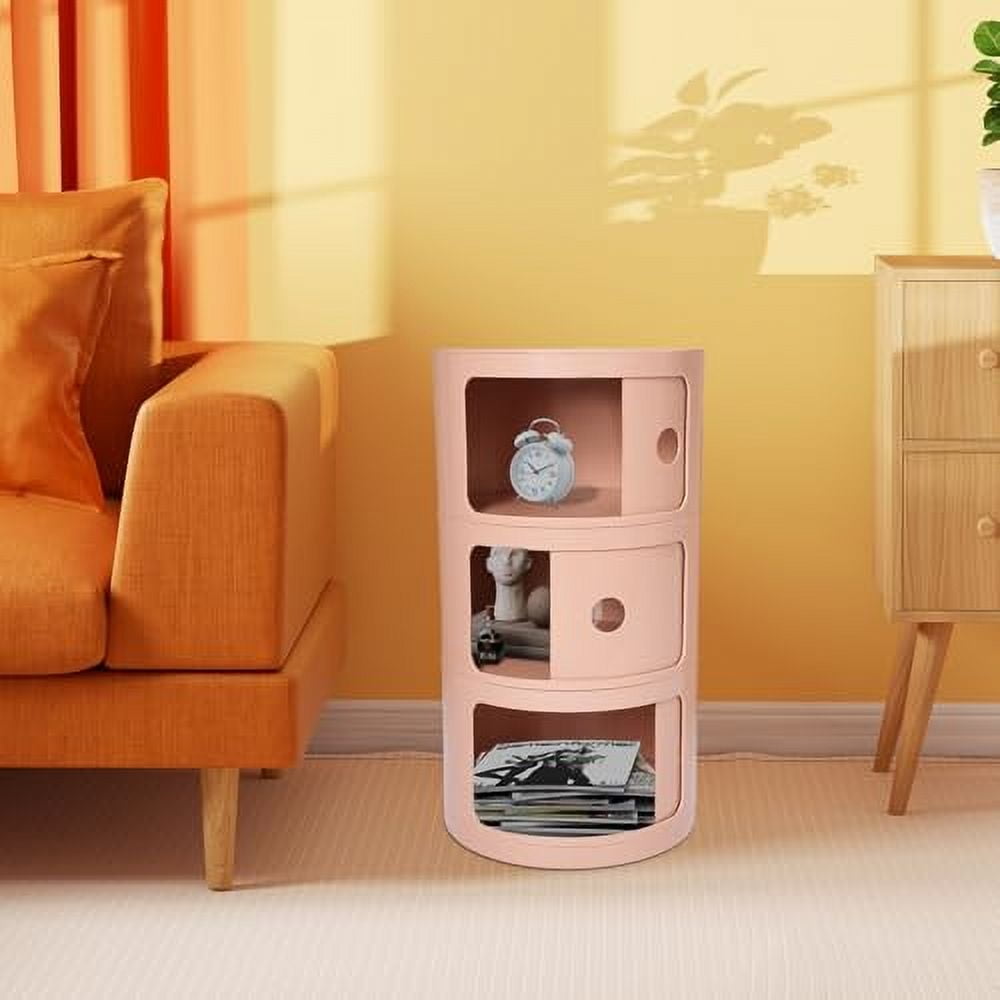 Round Nightstand with 3 Drawer, 3 Tier Round End Table with Storage ...