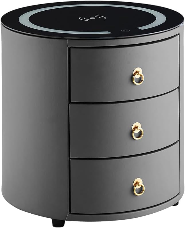 Round Nightstand Bedside Table, Smart Night Stand with Wireless ...
