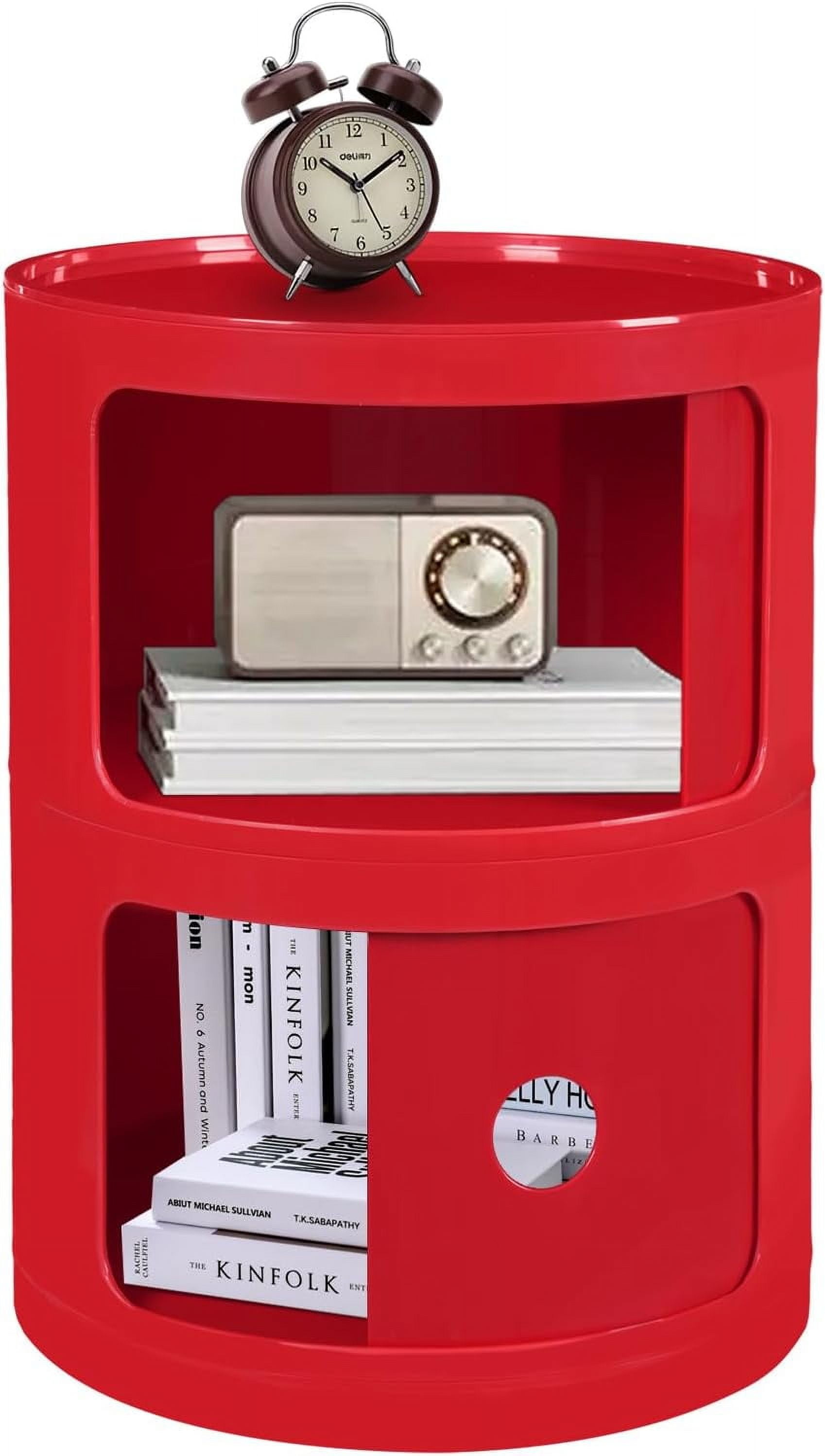 Round Nightstand with 2 Drawers, Modern Style Side Table ...