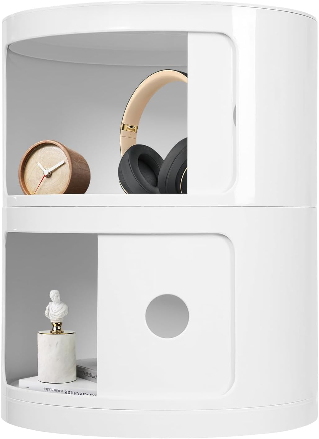 Round Nightstand with 2 Drawers, Modern Style Side Table ...