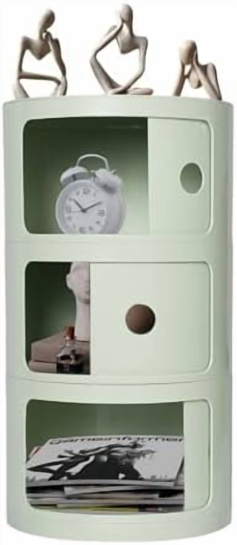 Round Nightstand with 3 Drawers, Round Nightstand with Storage, Modern ...