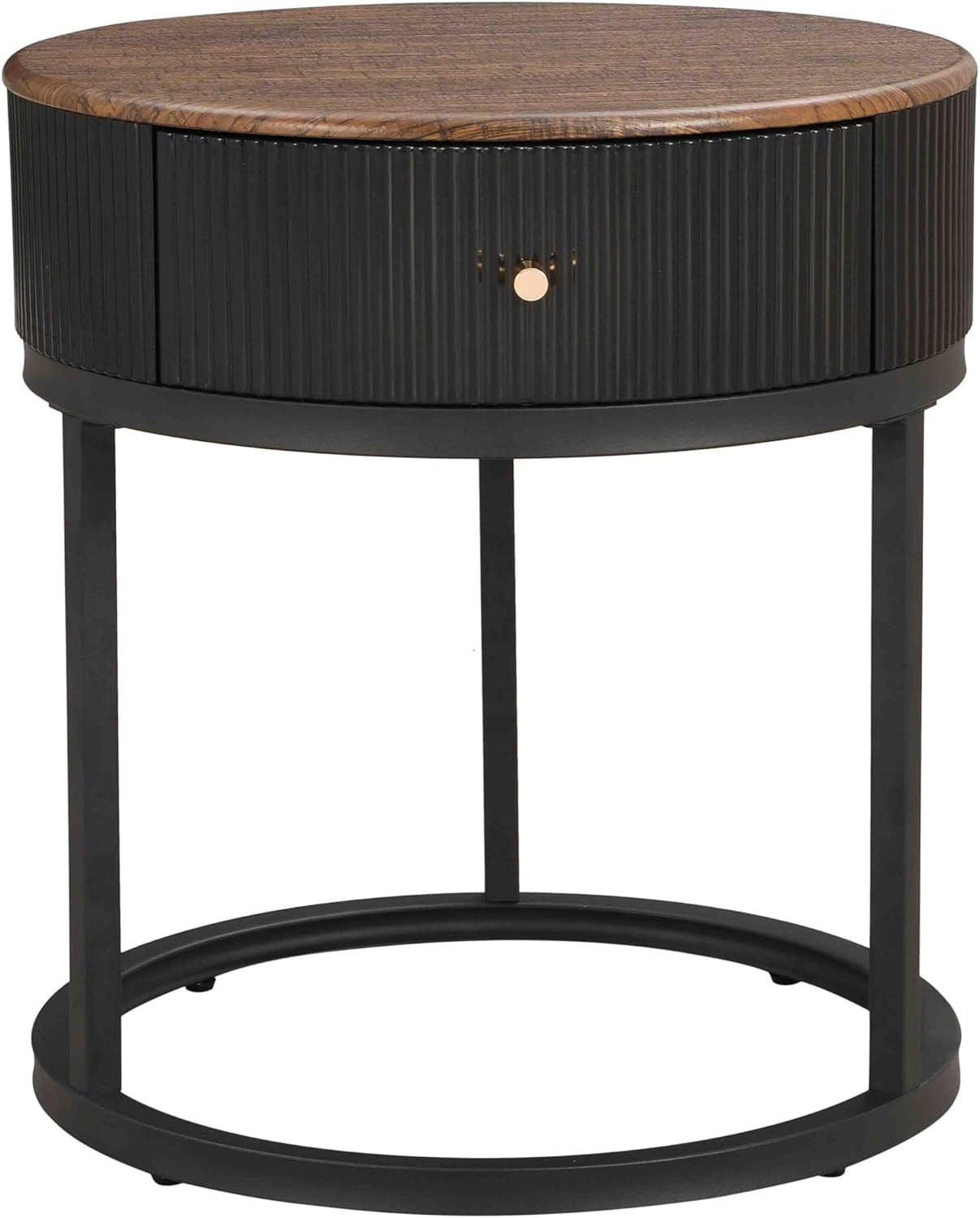 Round Nightstand with Drawer, 19.69 Inch Wood End Table with Storage ...