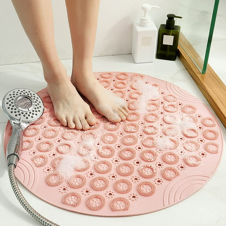 Round Non Slip Shower Mat Bathtub Mat with Suction Cups Textured Surface Anti Slip Bath Mats with Drain Holes for Shower Tub Bathroom Mat 22 X 22 Inches Pink Walmart