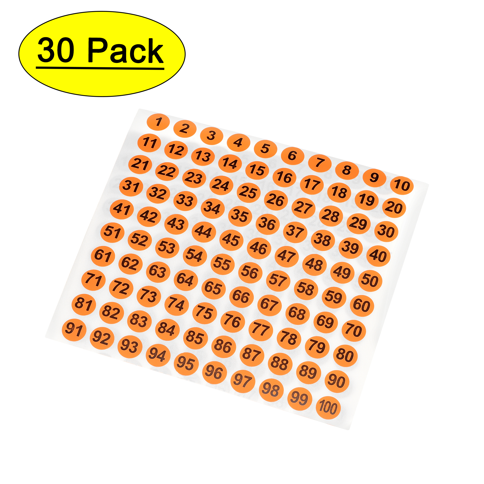 Round Number Stickers 10mm Dia Number 1-100 Coated Paper Label 30 ...