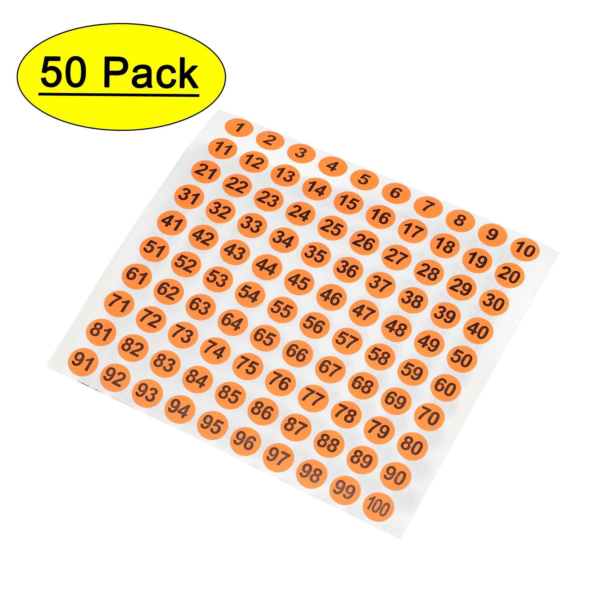 Round Number Stickers 10mm Dia Number 1-100 Coated Paper Label 50 ...