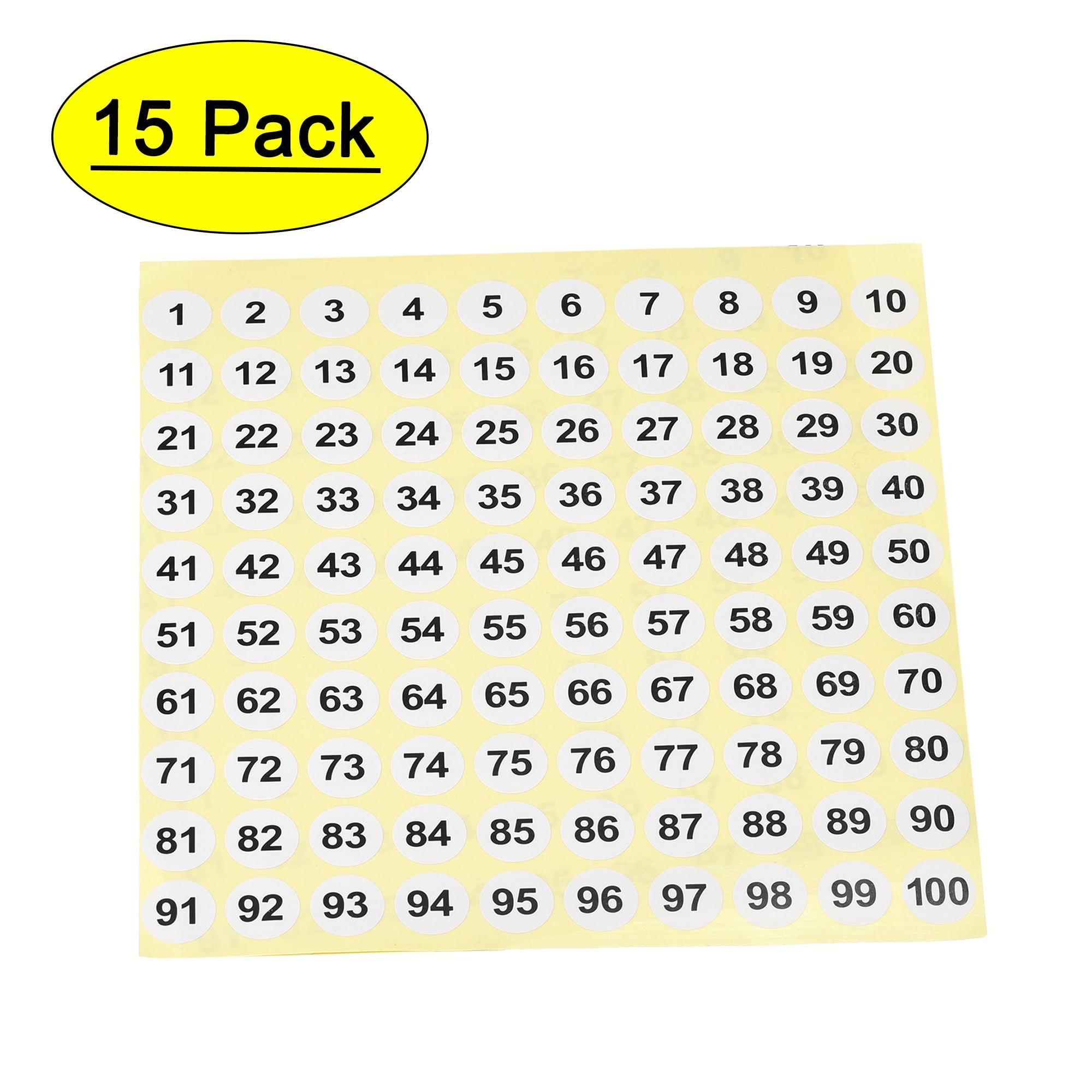 Round Number Stickers 15mm Dia Number 1-100 Coated Paper Label 15 ...