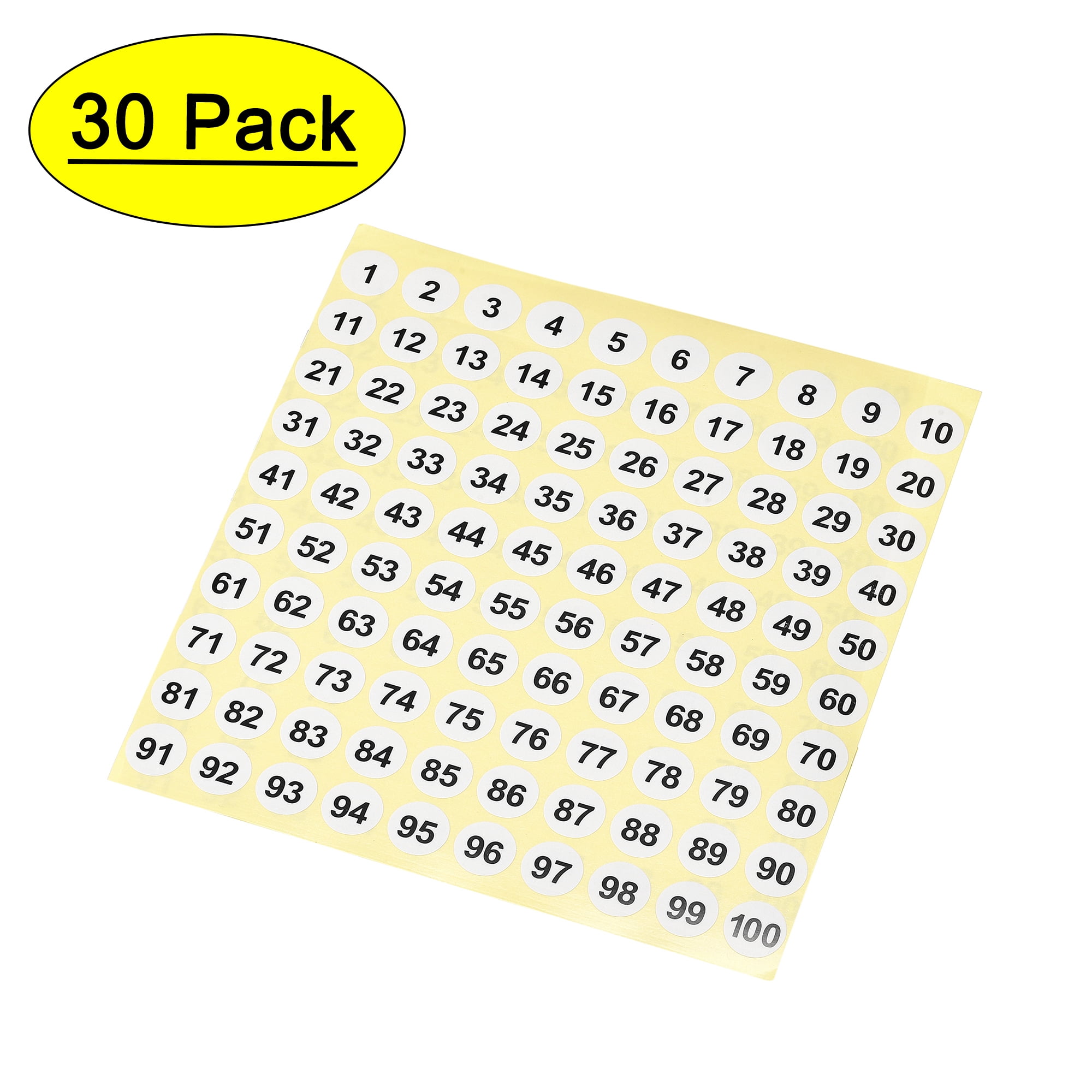 Round Number Stickers 15mm Dia Number 1-100 Coated Paper Label 30 ...