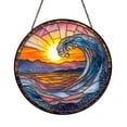 Round Ocean Sunset Stained Glass Suncatcher, Decorative Coastal Window ...