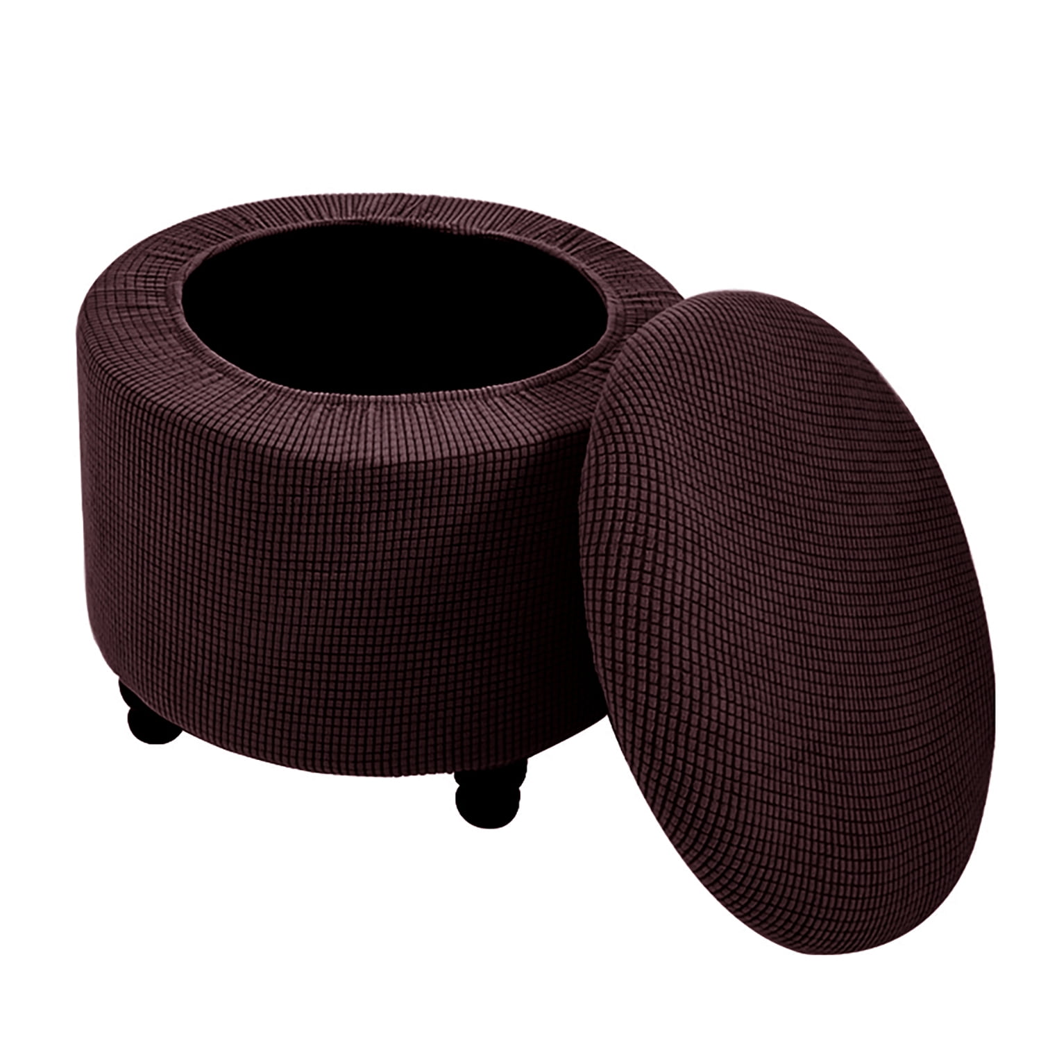Round Ottoman Cover Stretch Storage Round Ottoman Slipcover Jacquard ...