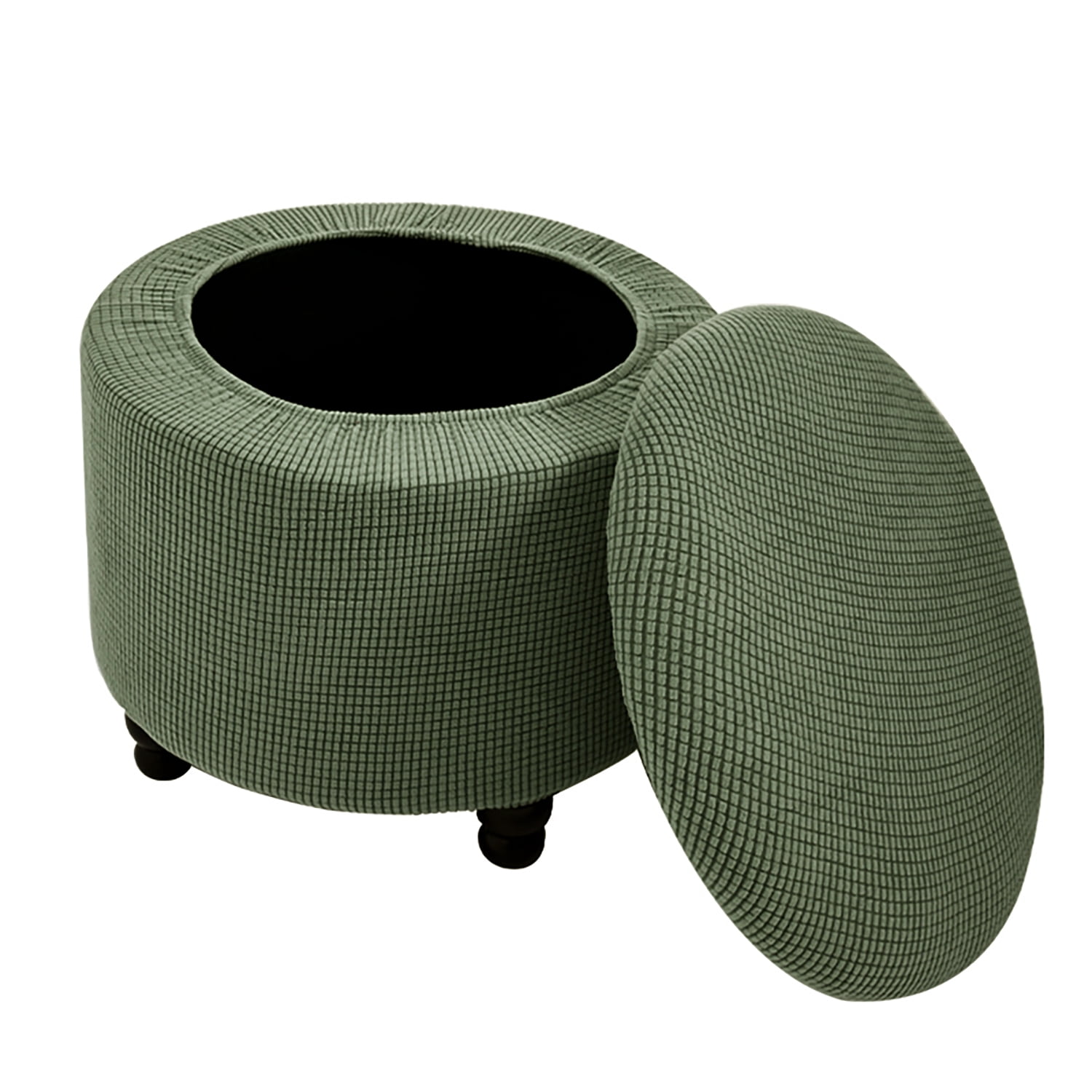 Round Ottoman Cover Stretch Storage Round Ottoman Slipcover Jacquard ...