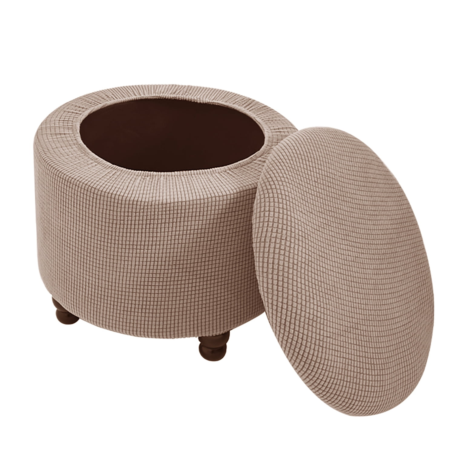 Round Ottoman Cover Stretch Storage Round Ottoman Slipcover Jacquard ...