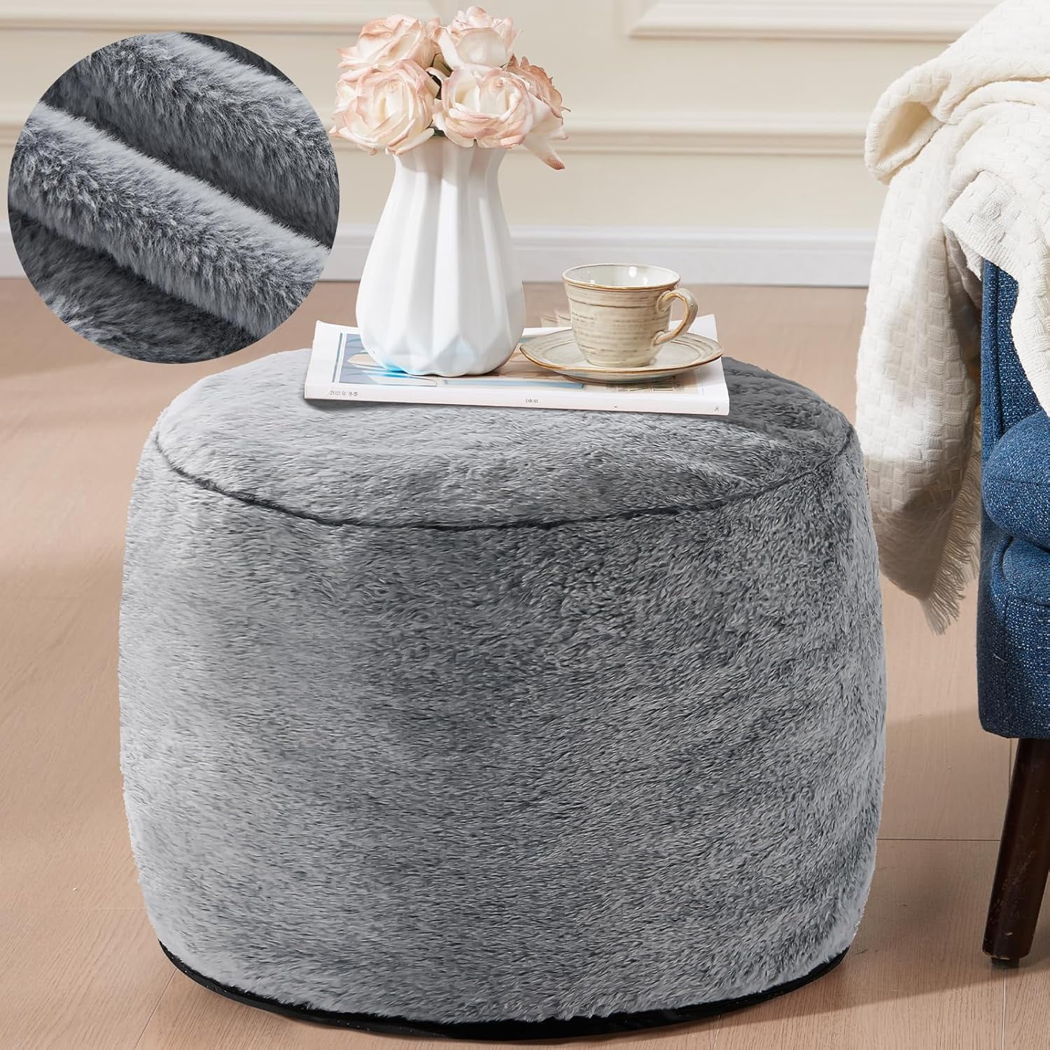 Round Ottoman Foot Rest for Couch 20"x15" Foot Stool Ottoman Pouf with ...