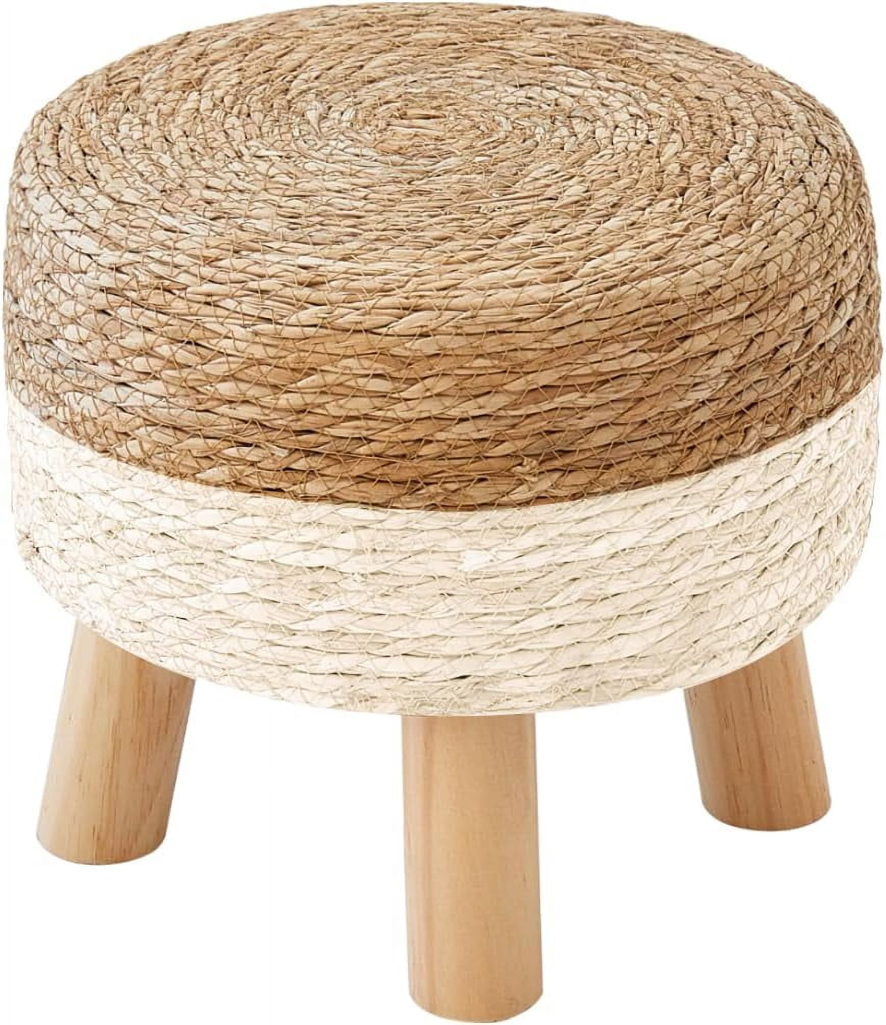 Round Ottoman Natural Seagrass Footstool, Round Footstool with 4 Wood ...