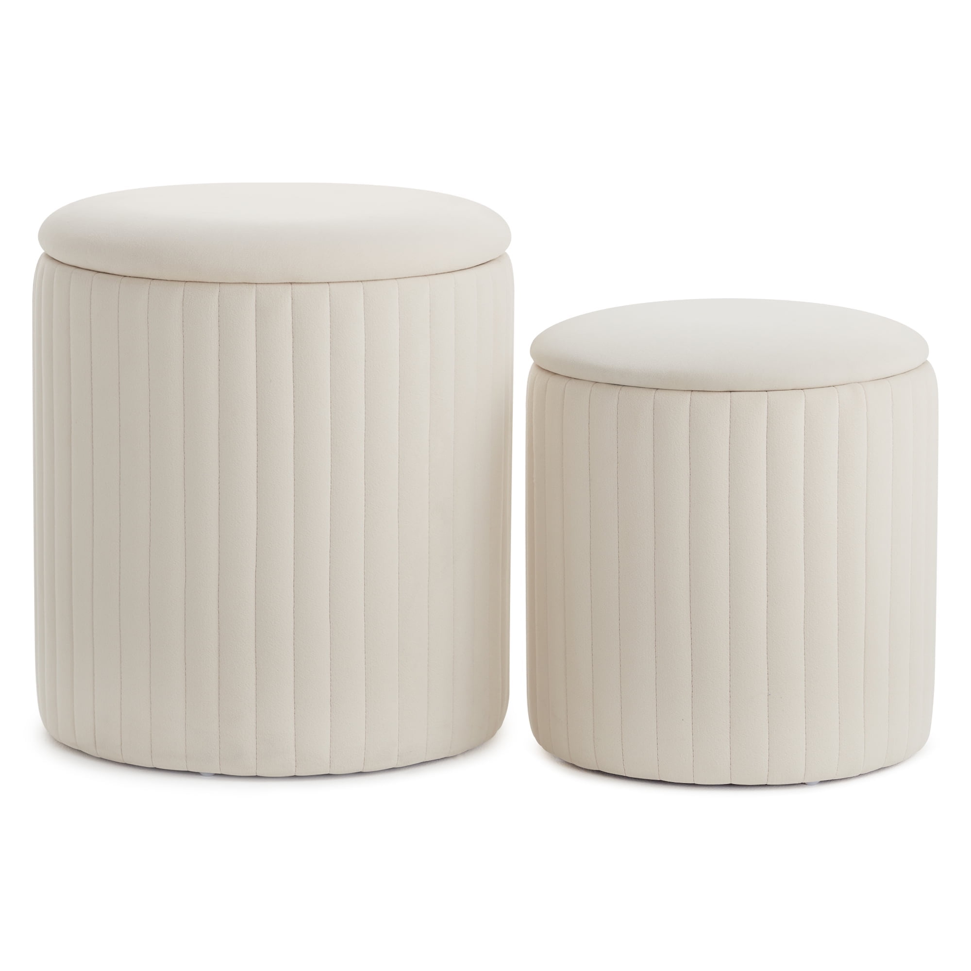 Round Ottoman,Set of 2 Vanity Stool Chair,Boucle Upholstered Tall ...