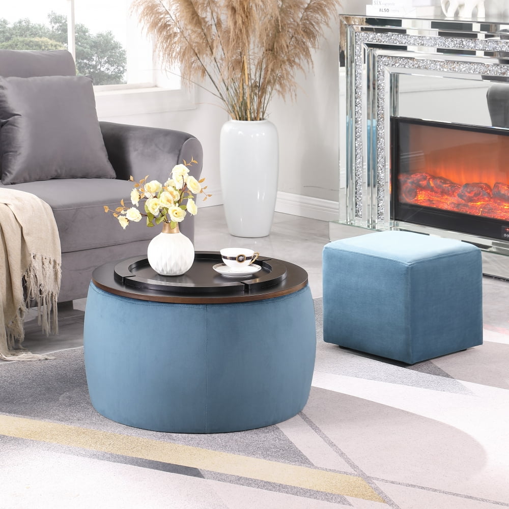 Round Ottoman Set with Storage, 2 in 1 Combination, Ottman+Footstool ...