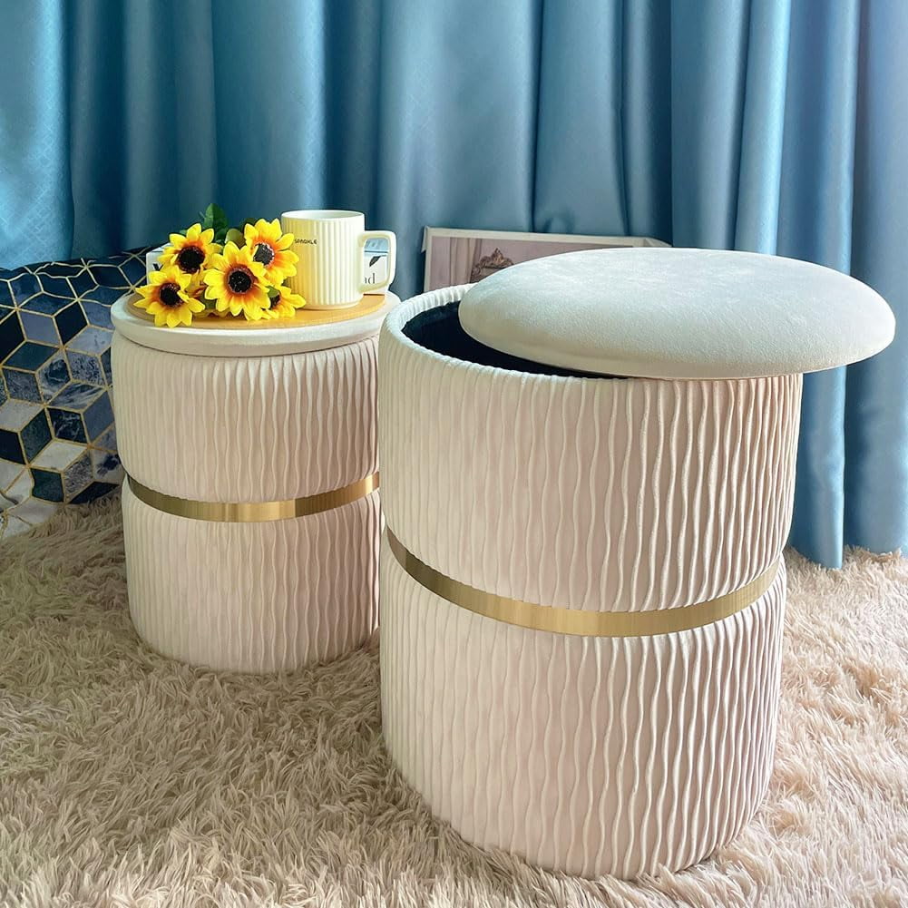 Round Ottoman Set of 2 with Storage Support 330lbs Soft Ottoman Foot ...