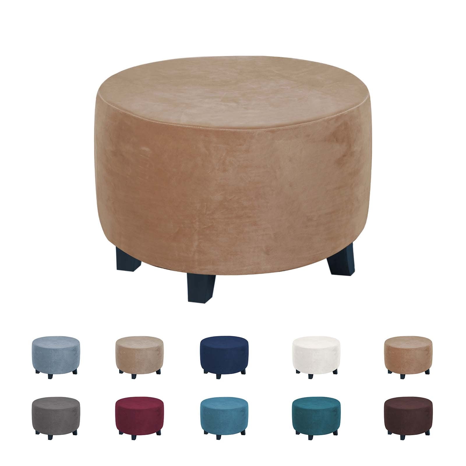 Round Ottoman Slipcovers Stretch Cover Soft Velvet Non Slip Footstool ...