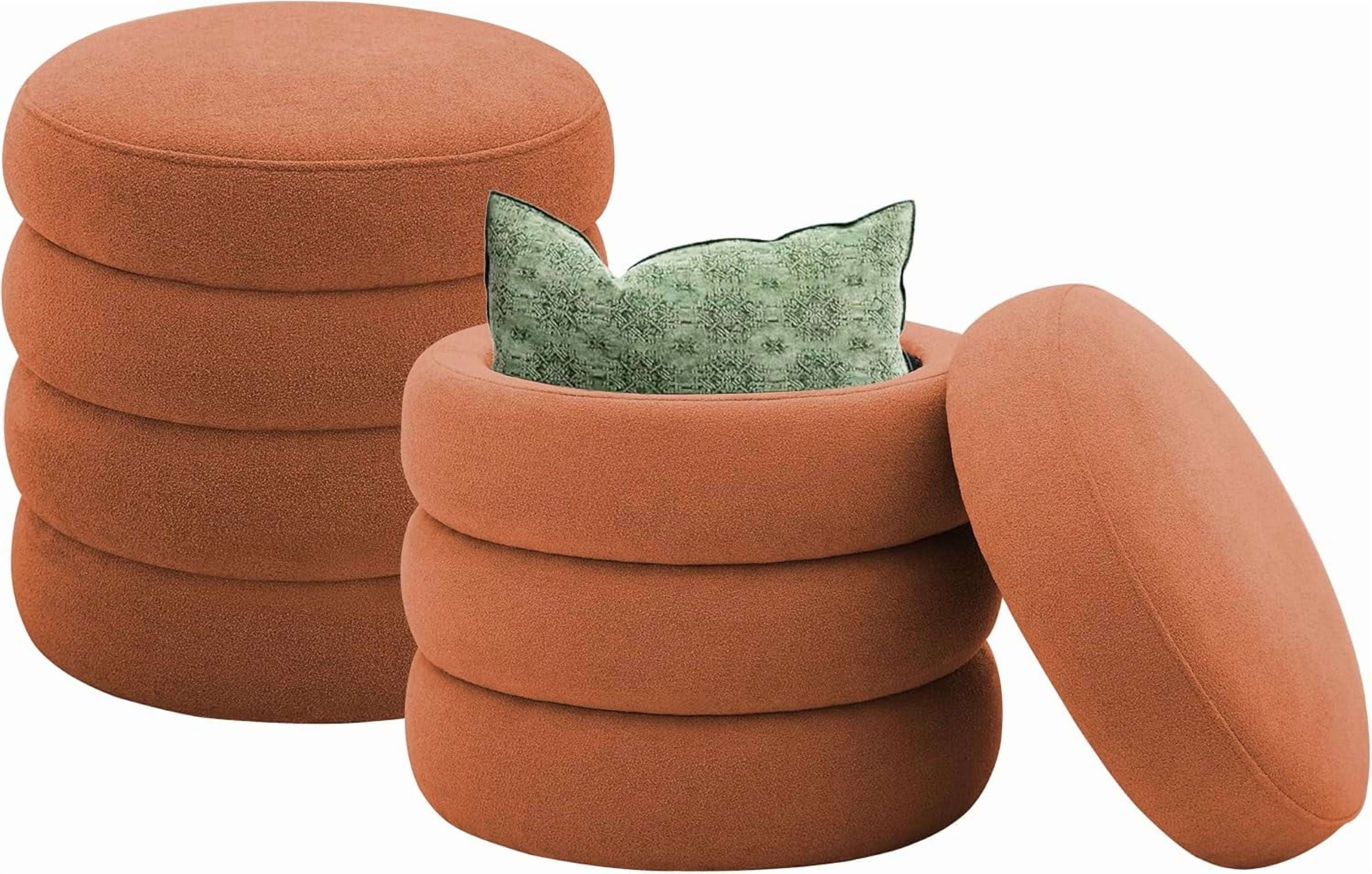 Round Ottoman with Storage Boucle Ottoman Stool Removable Lid for ...