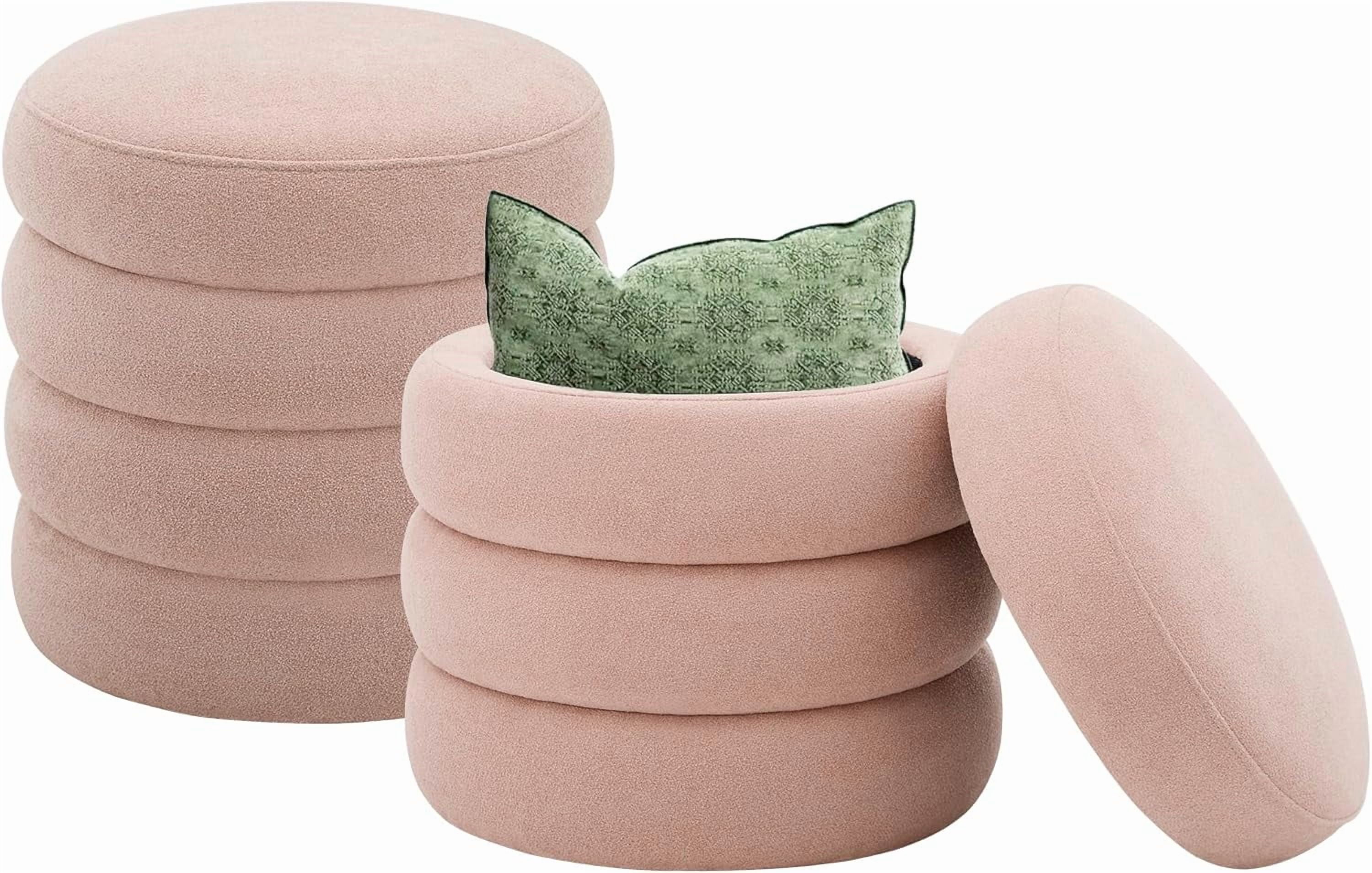 Round Ottoman with Storage Boucle Ottoman Stool Removable Lid for ...