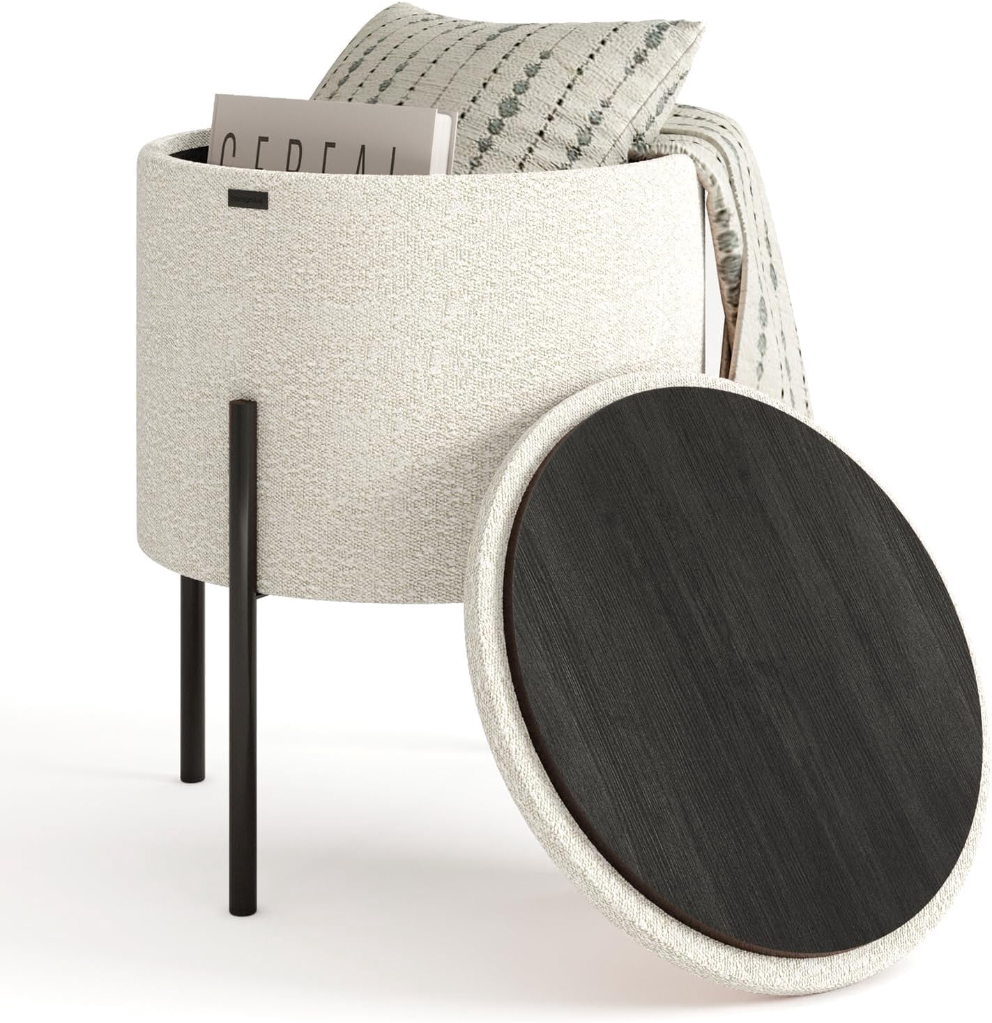 Round Ottoman with Storage, Boucle Storage Ottoman, Foot Stool Ottoman ...